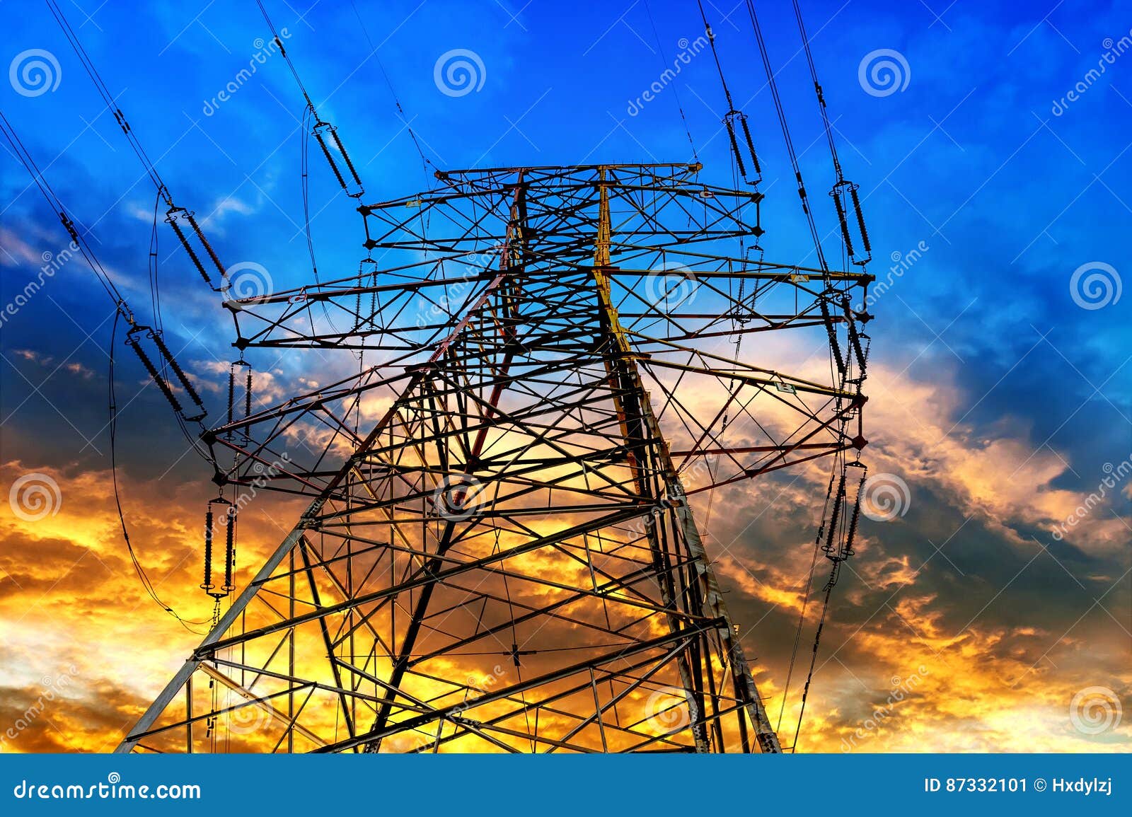 High-voltage Tower Sky Background. Stock Image - Image of electric ...