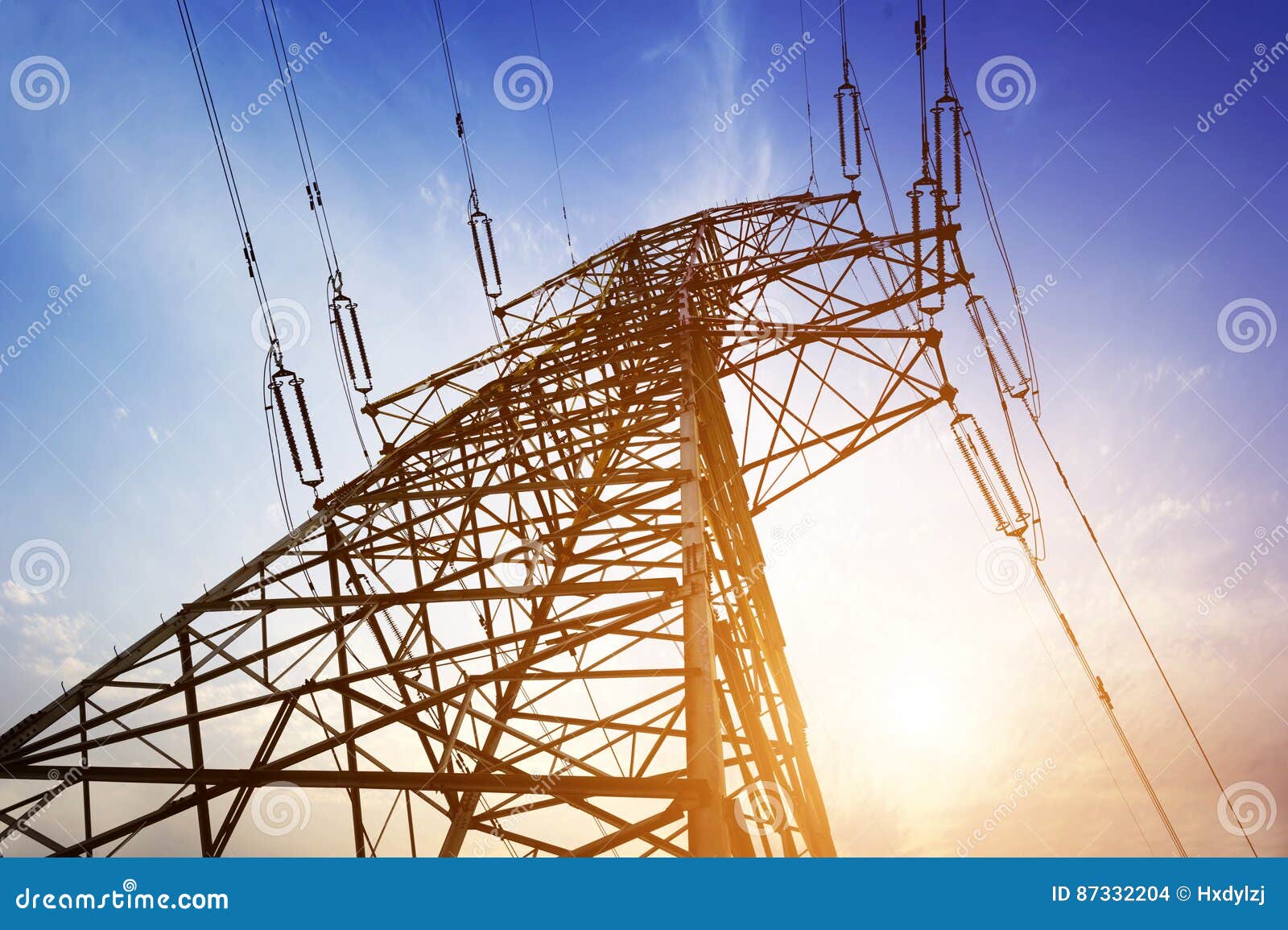 High-voltage Tower Sky Background. Stock Photo - Image of electrical ...