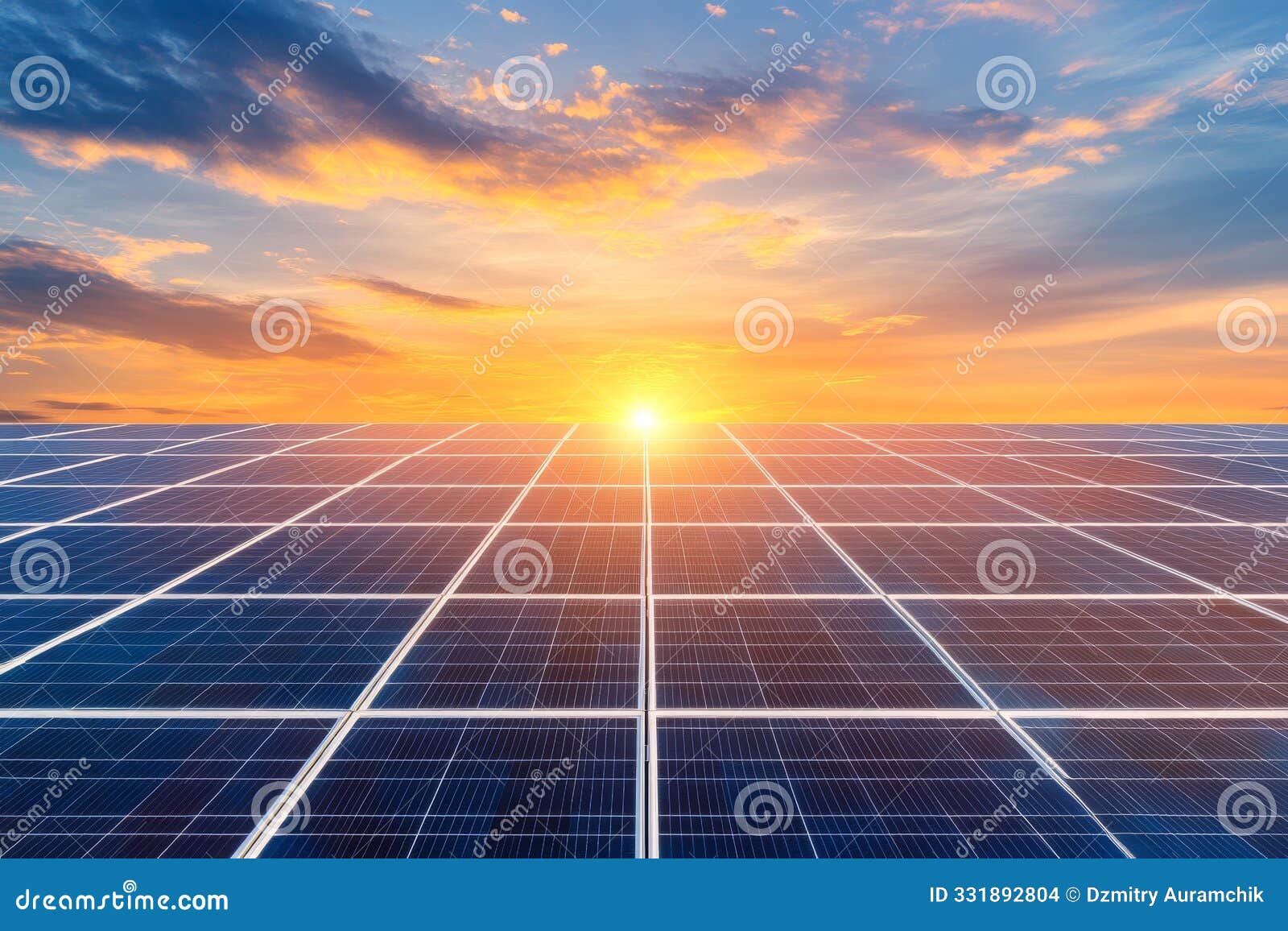 A High Voltage Tower with Solar Panels and Sunlight. a Power Concept ...