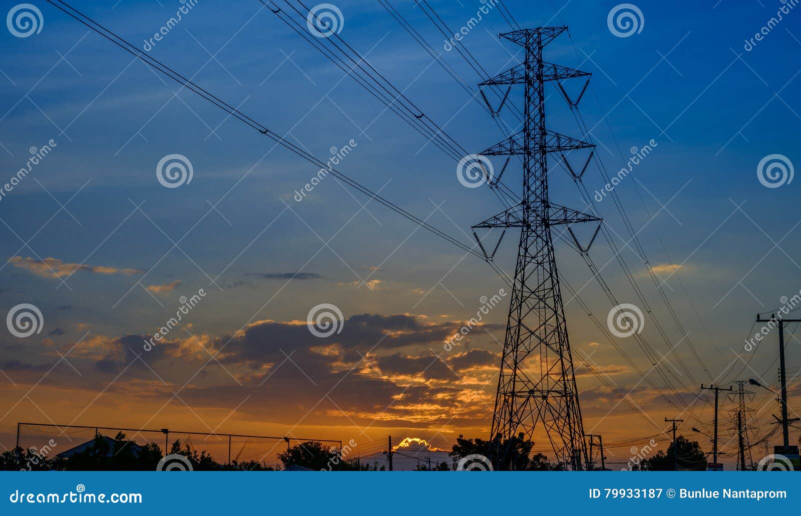 High-voltage Tower on Sunset Background Stock Image - Image of industry ...