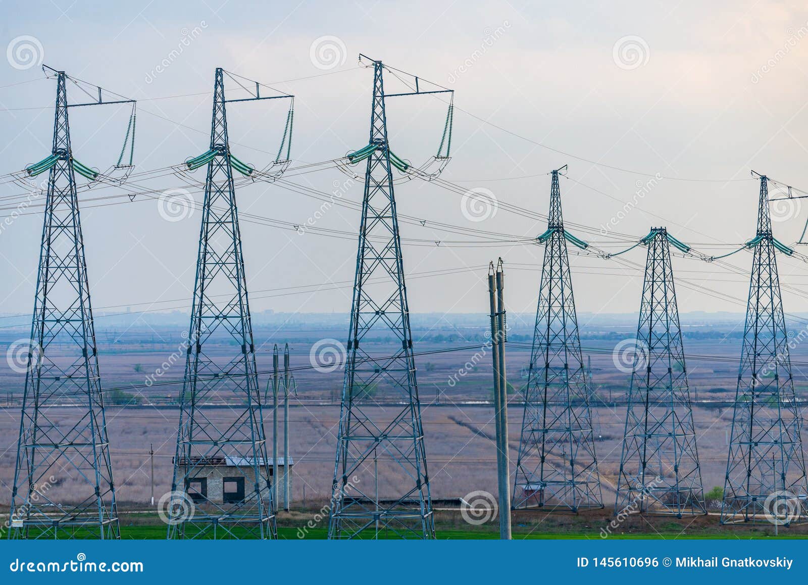 High Voltage Towers with Sky Background Stock Photo - Image of metal ...
