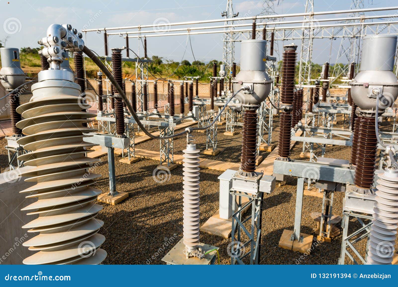 High Voltage Transformer Modern Substation Electrical Switchyard. Stock ...