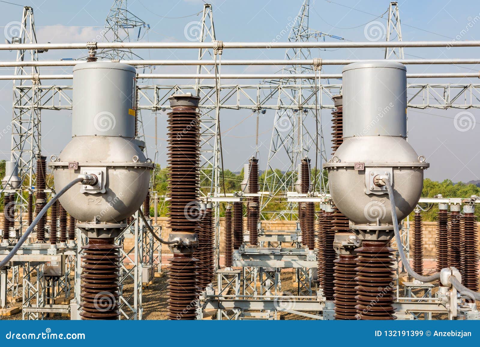 High Voltage Transformer Modern Substation Electrical Switchyard. Stock ...