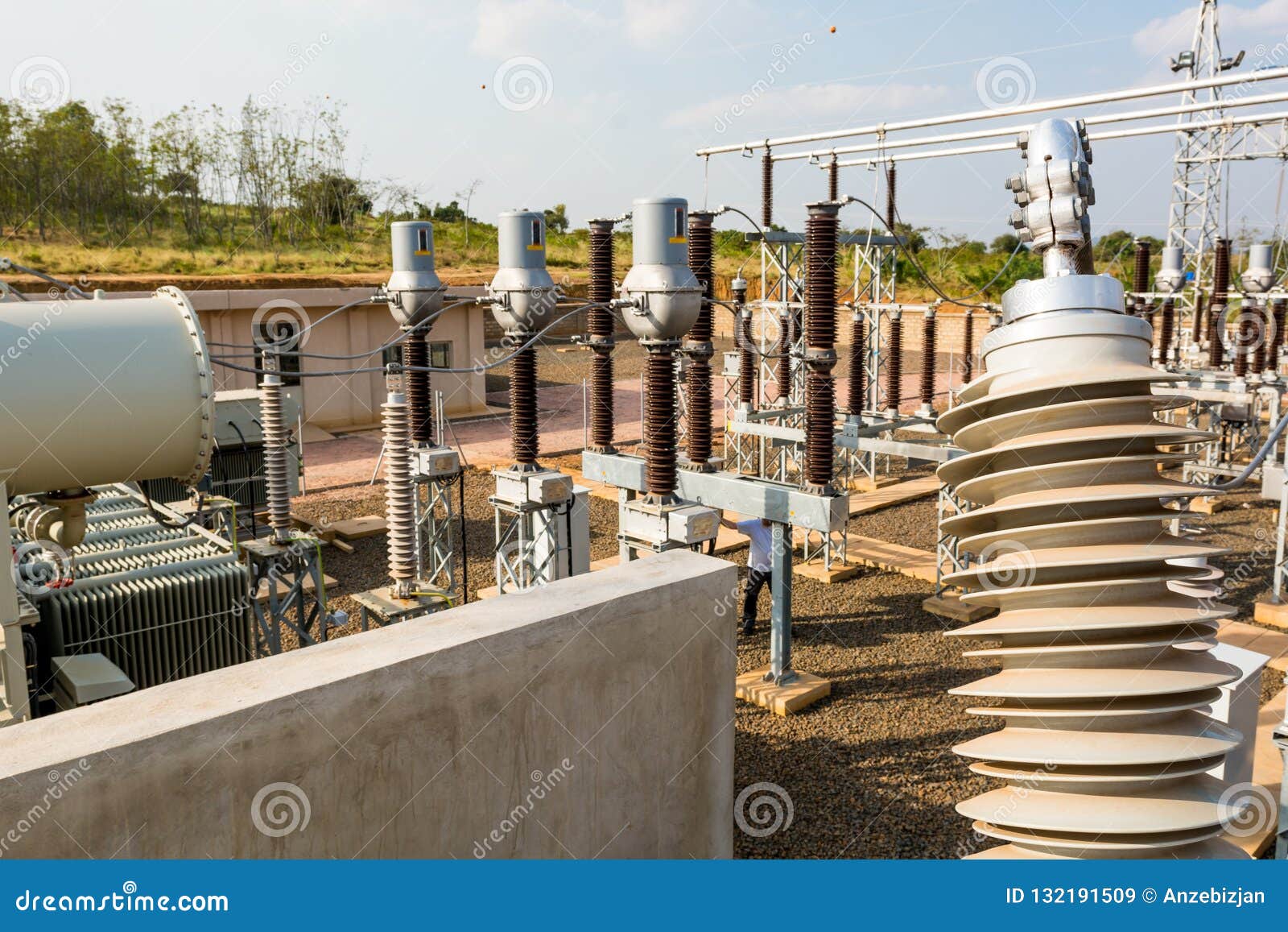 High Voltage Transformer Modern Substation Electrical Switchyard. Stock ...