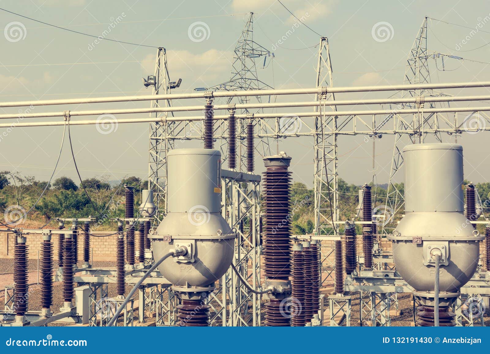 High Voltage Transformer Modern Substation Electrical Switchyard. Stock ...