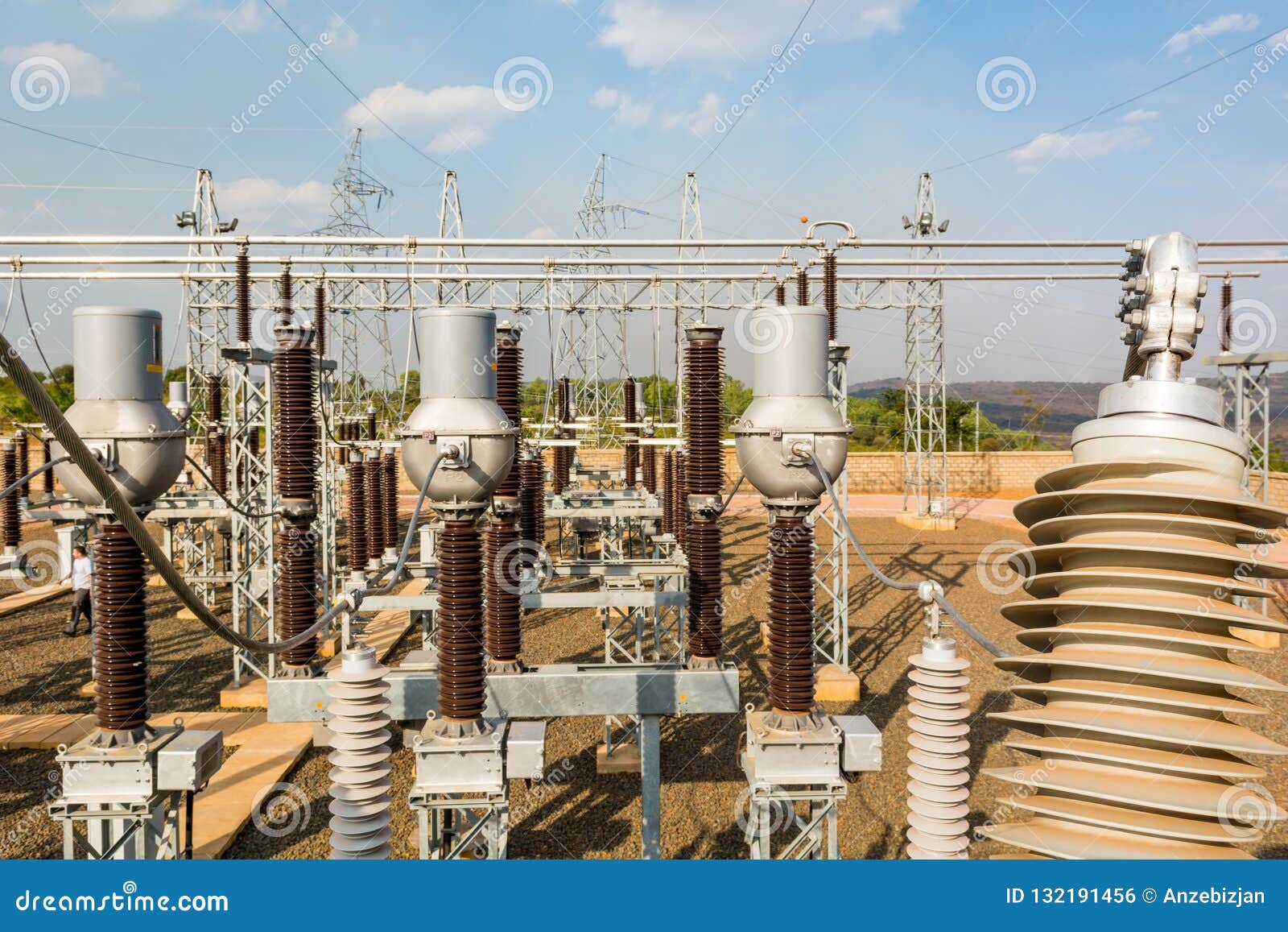 High Voltage Transformer Modern Substation Electrical Switchyard. Stock ...