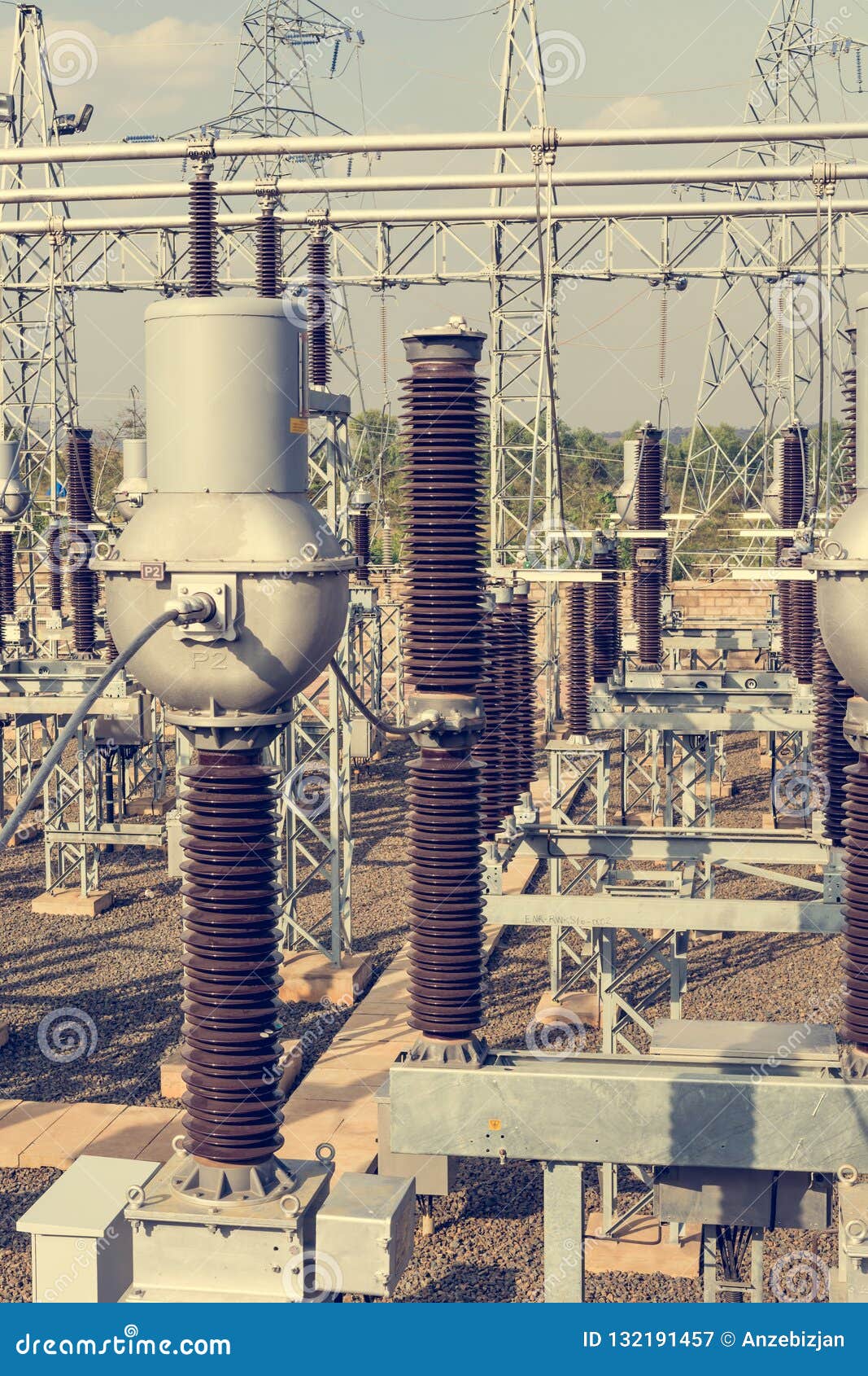 High Voltage Transformer Modern Substation Electrical Switchyard. Stock ...