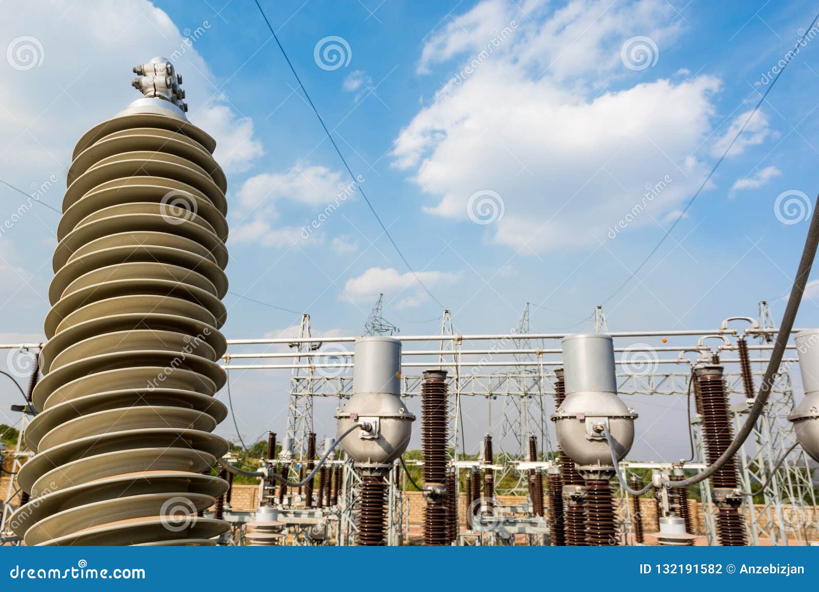 High Voltage Transformer Modern Substation Electrical Switchyard. Stock ...