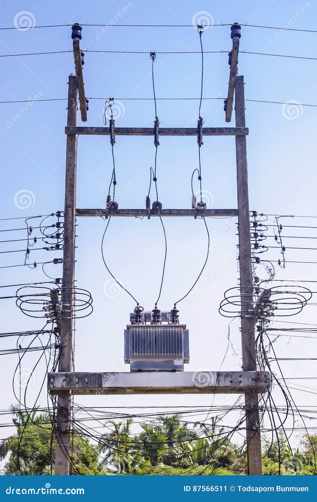 High Voltage Transformer on the Pole Stock Image - Image of current ...