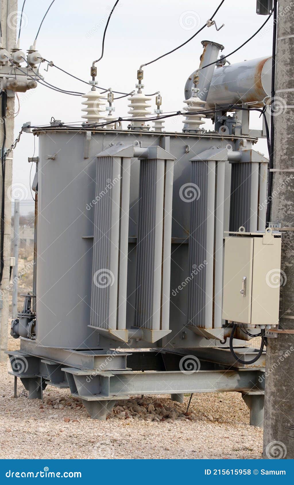 High Voltage Transformer Post Stock Photo - Image of support, equipment ...