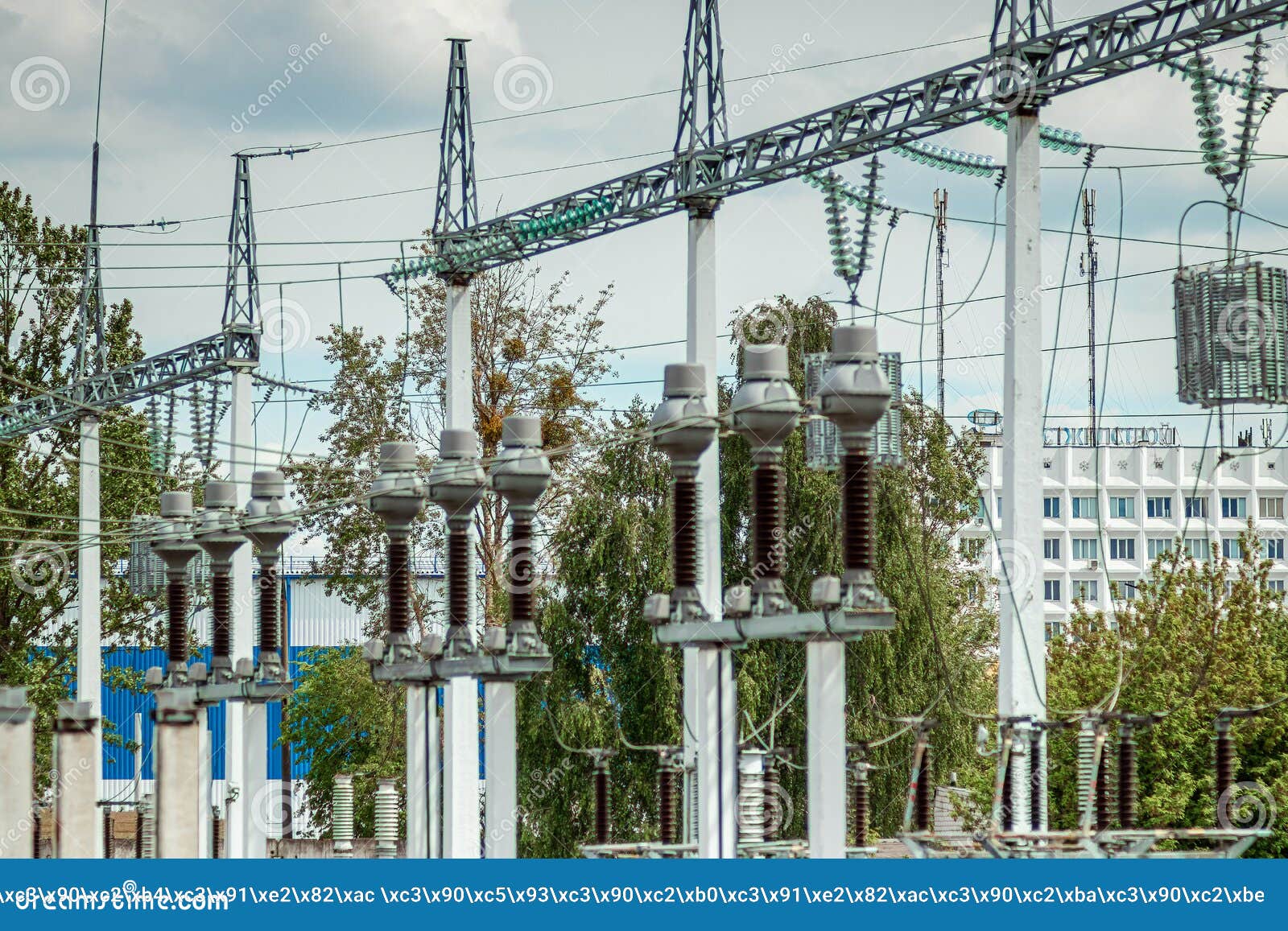 High-voltage Transformer Substation. High Voltage Power Lines Stock ...