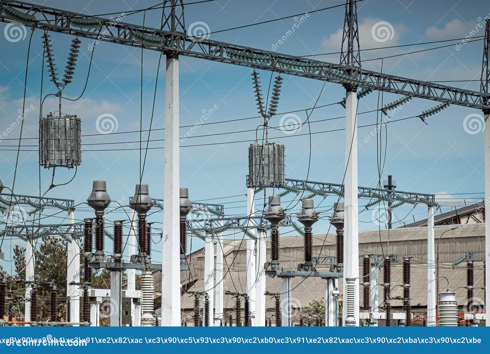 High-voltage Transformer Substation. High Voltage Power Lines Stock ...