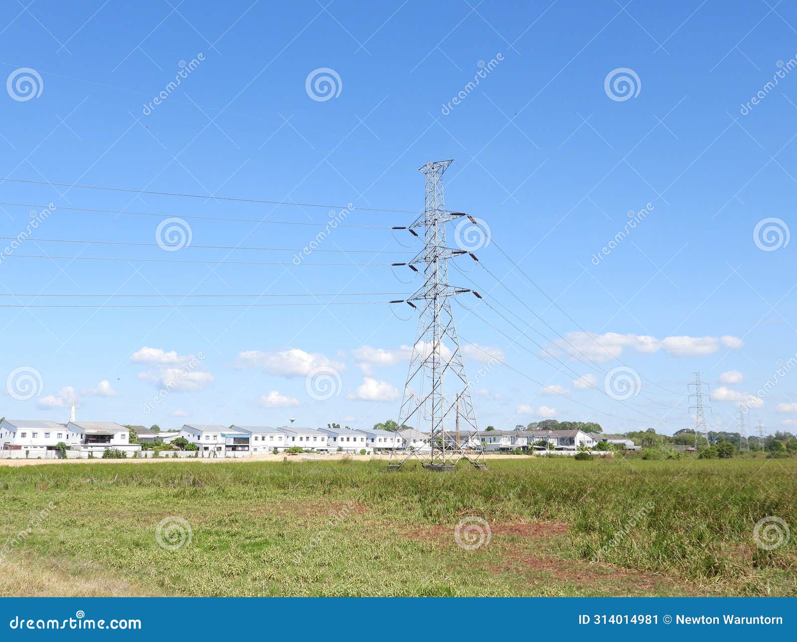High Voltage Transmission Line in the Field Stock Image - Image of high ...