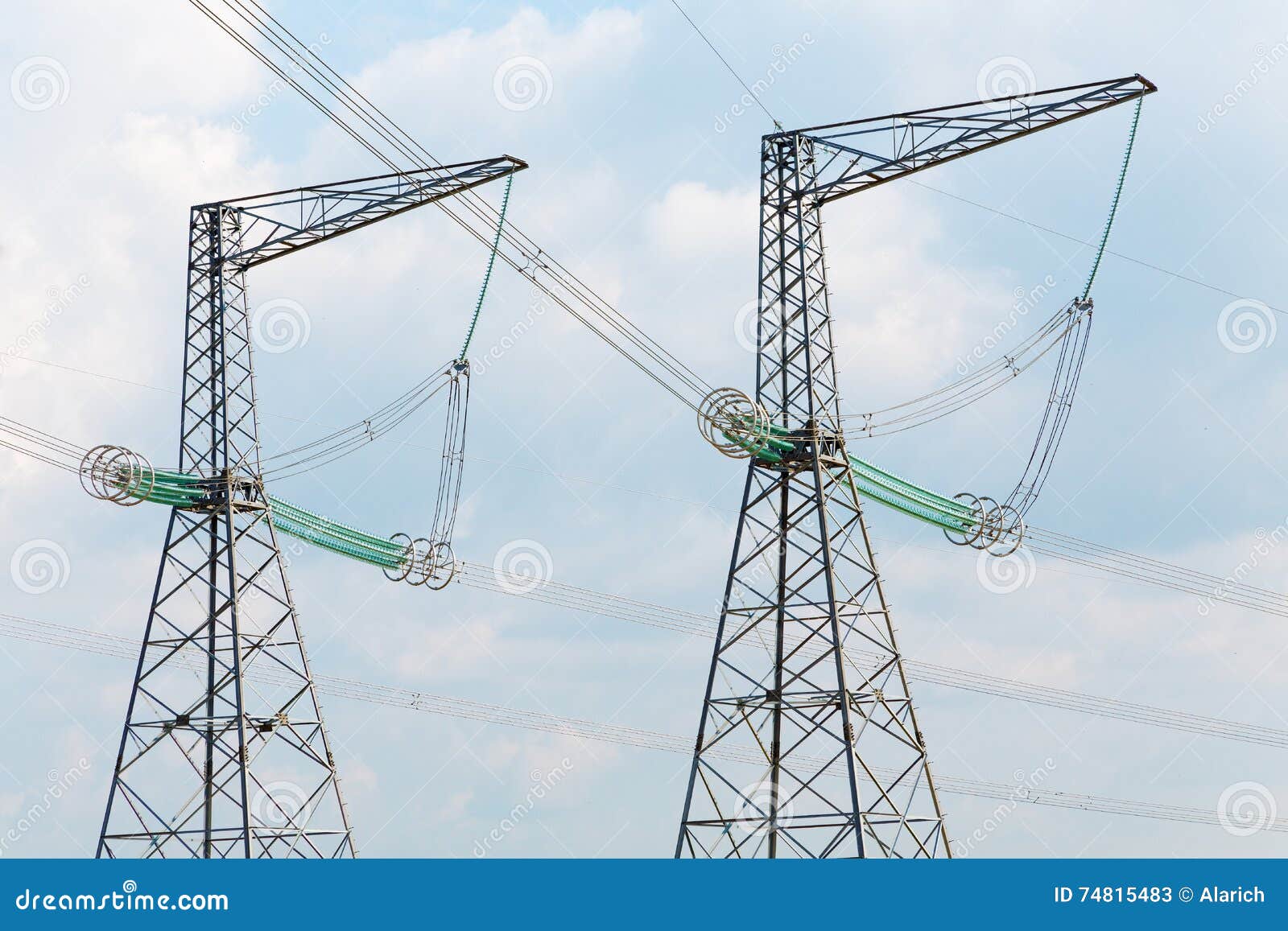 High-voltage Transmission Lines Against the Sky Stock Image - Image of ...