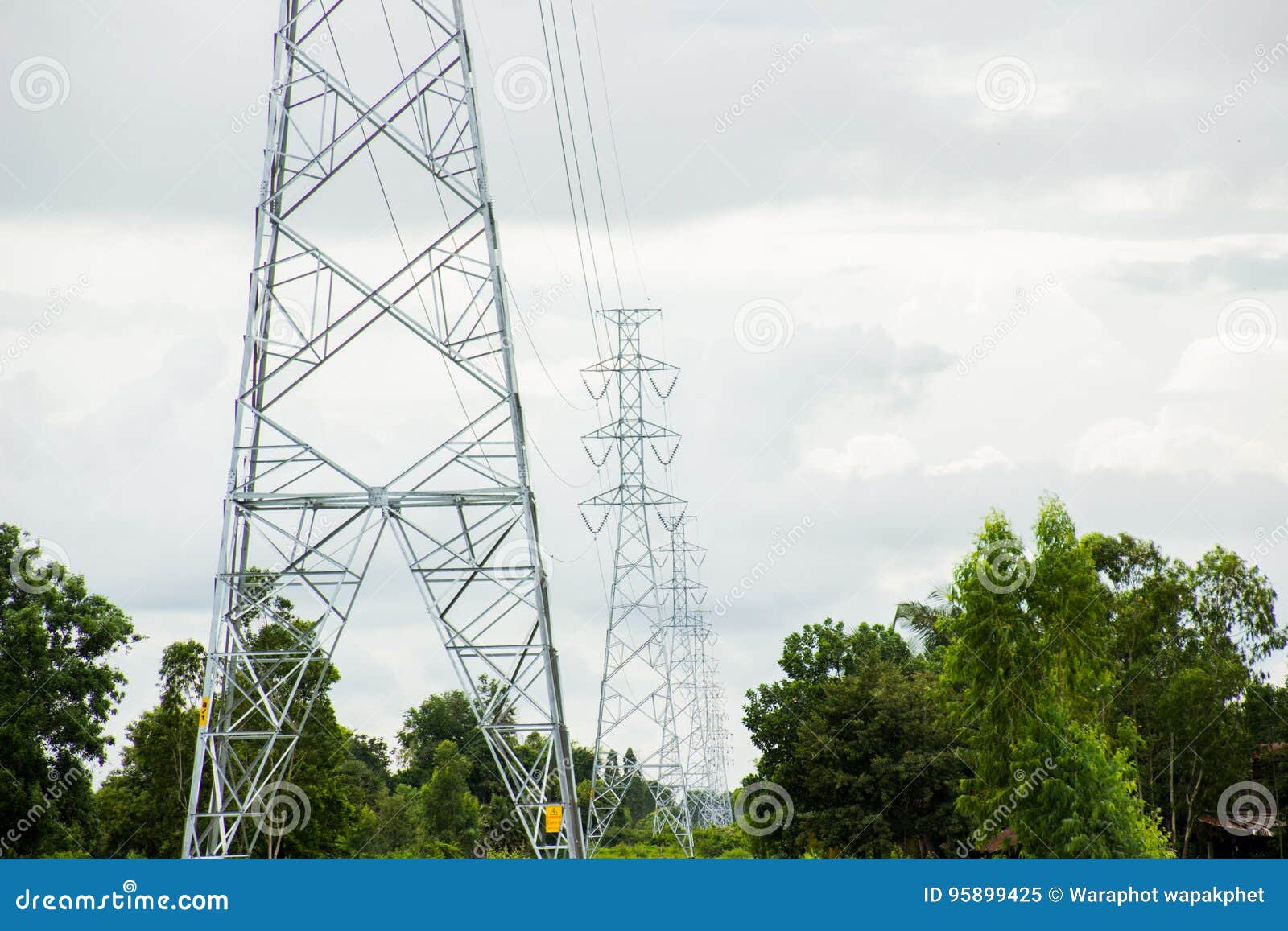High Voltage Transmission Lines Background. Stock Image - Image of ...