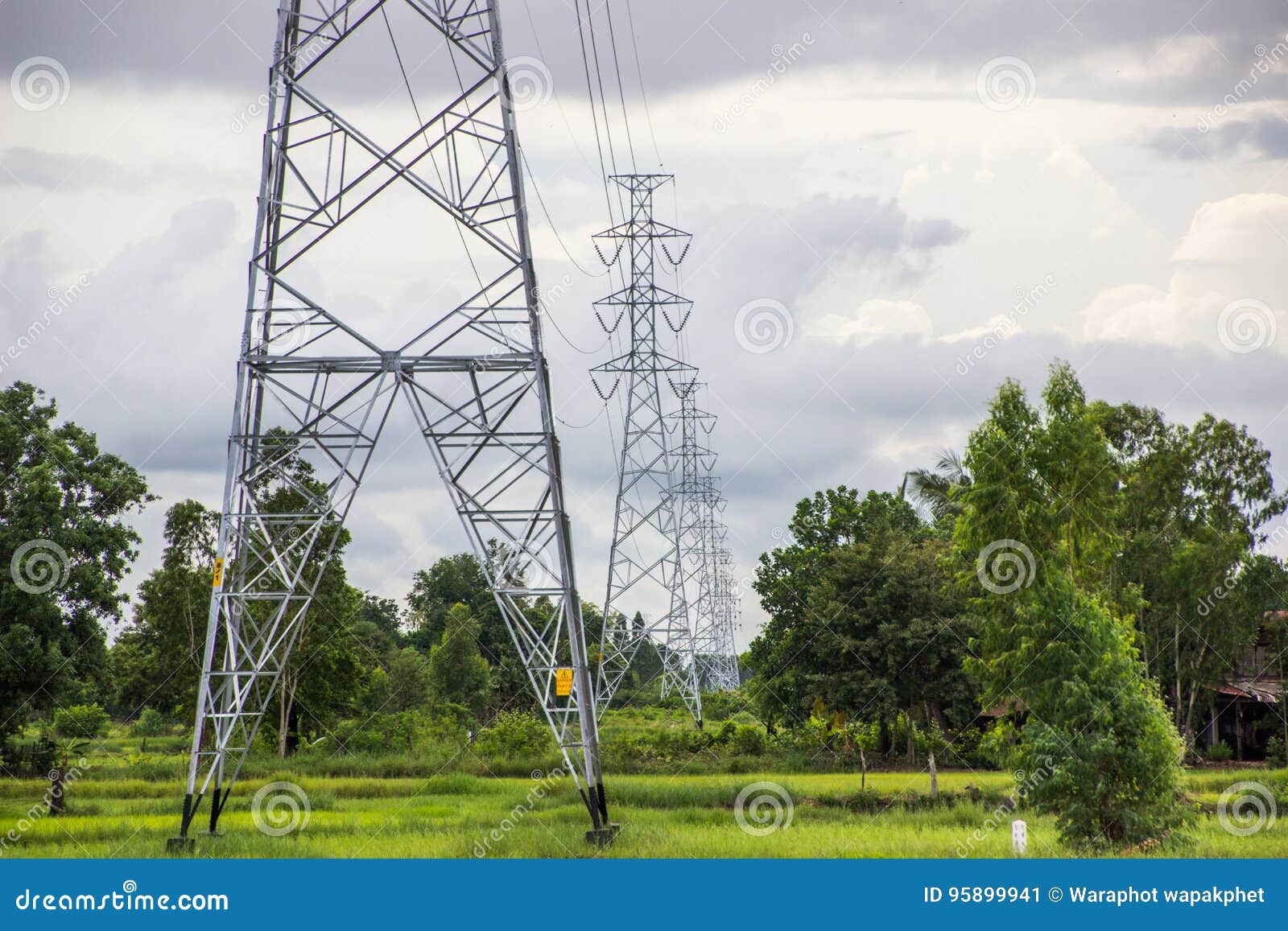 High Voltage Transmission Lines Background. Stock Image - Image of ...