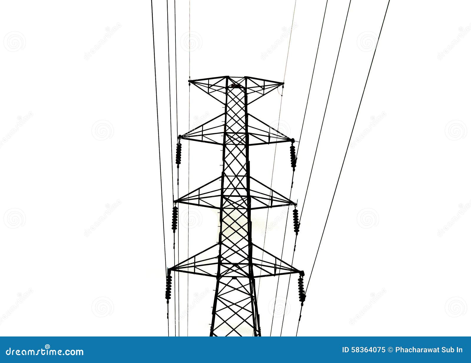 The High Voltage Transmission Lines Isolated on White Background Stock ...