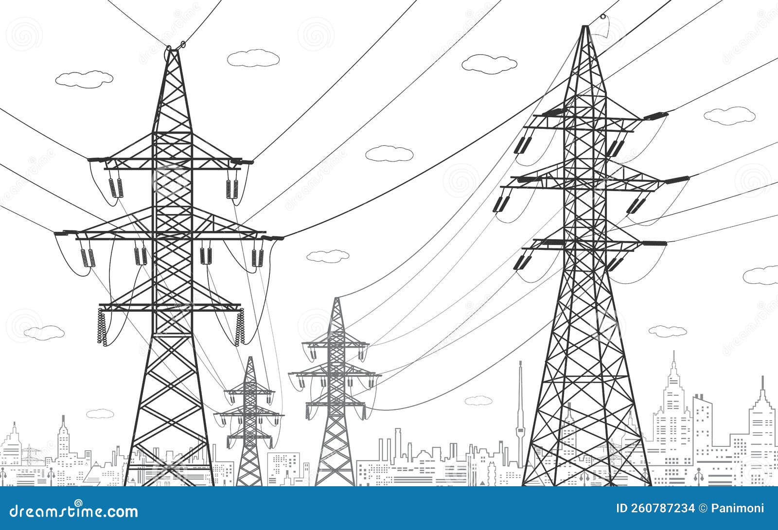 High Voltage Transmission Systems. Electric Pole. Power Lines. a ...