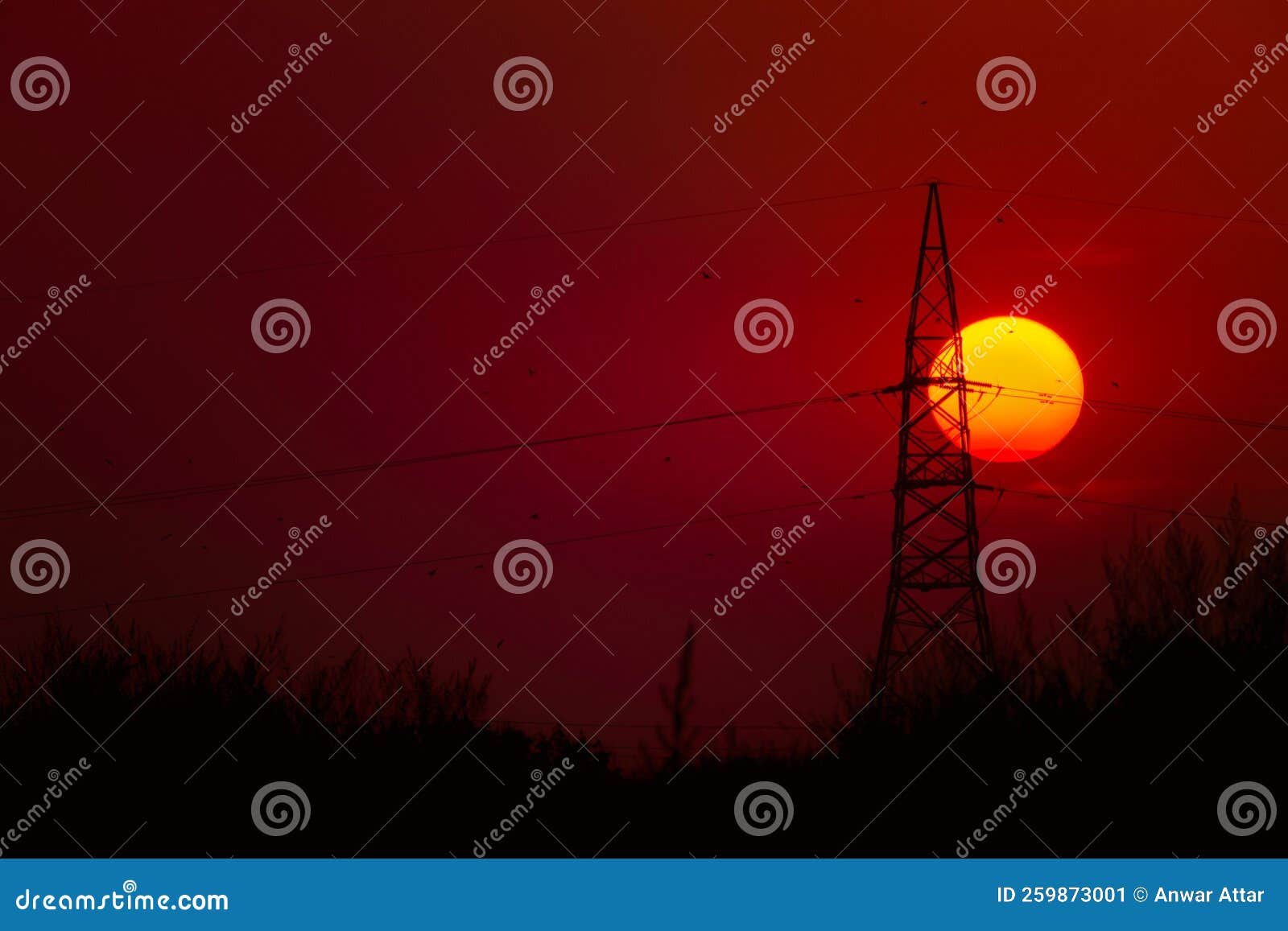 High-voltage Transmission Tower at Sunset, Stunning Sunset Background ...