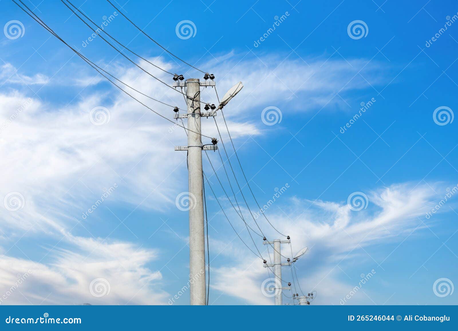 A High Voltage Utility Pole and Tangled Electrical Cables Stock Photo ...