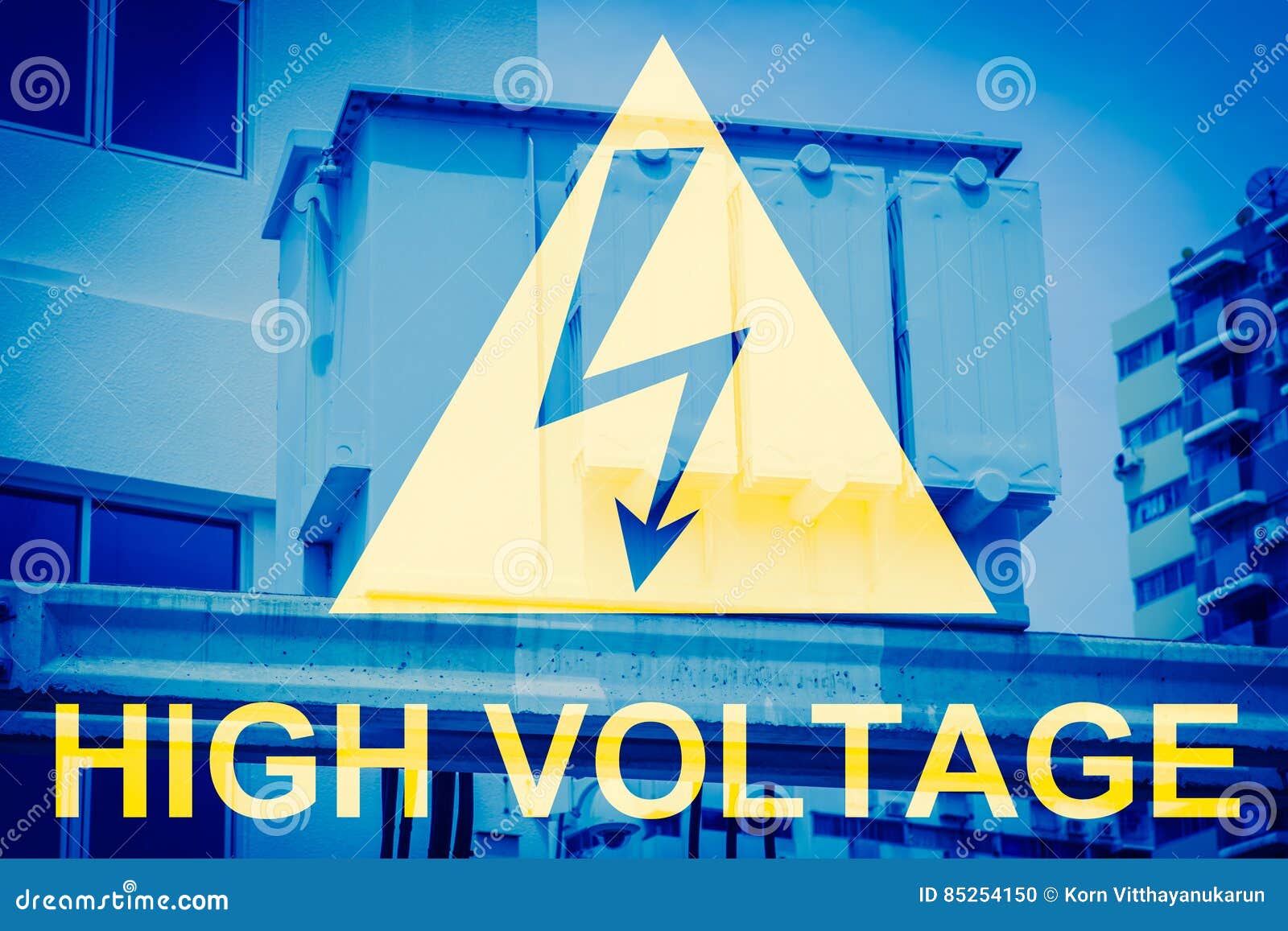 High Voltage Warning Sign with Electric Transformer. Stock Photo ...