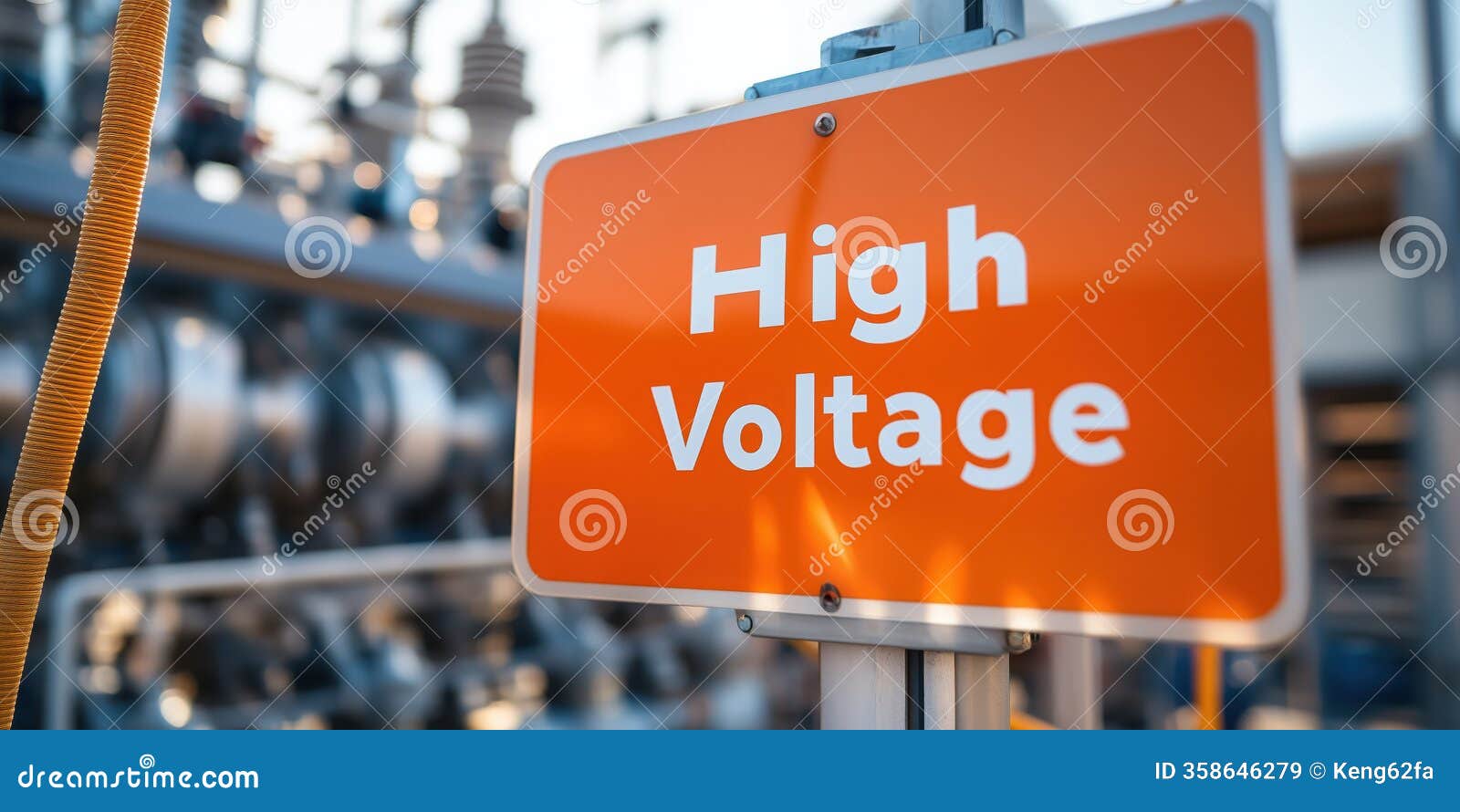 High Voltage Warning Sign at Industrial Facility, Emphasizing Safety ...