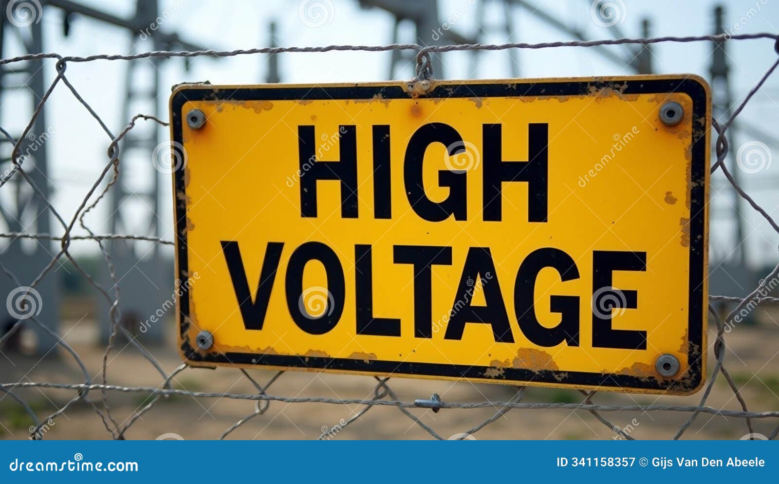 High Voltage Warning Sign on Wire Fence with Electrical Equipment Stock ...