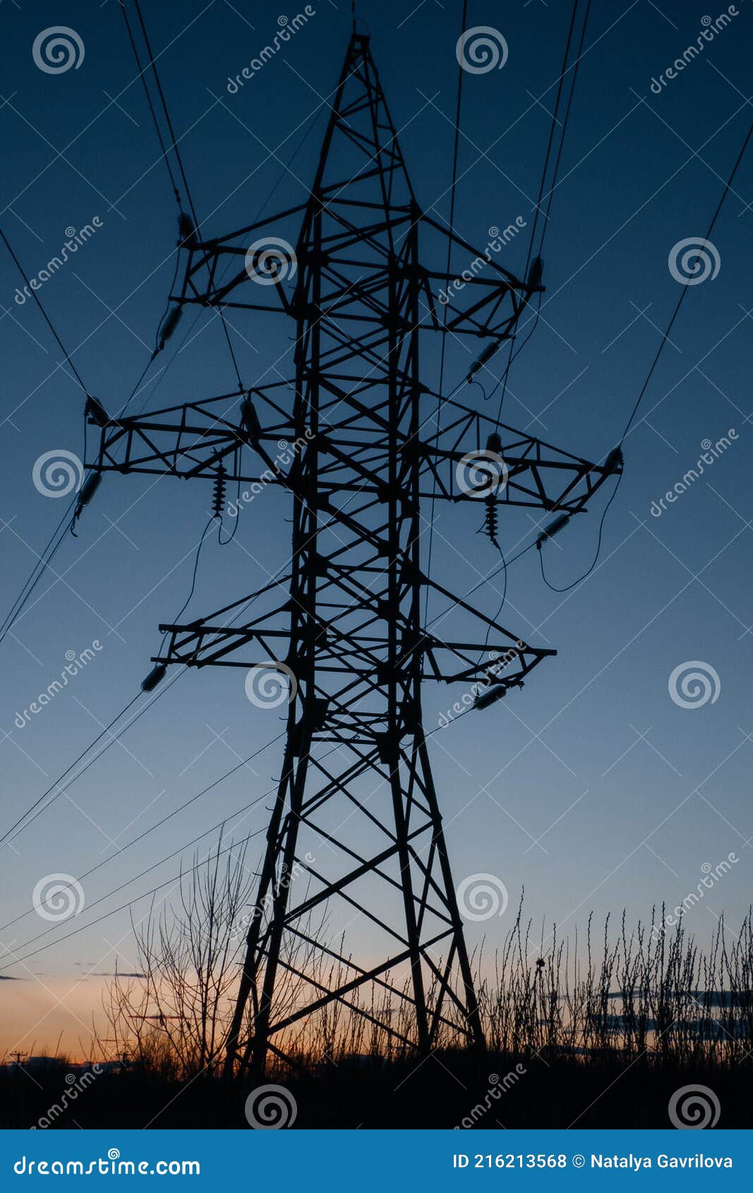 The High-voltage Wires on the Background of a Beautif Stock Photo ...