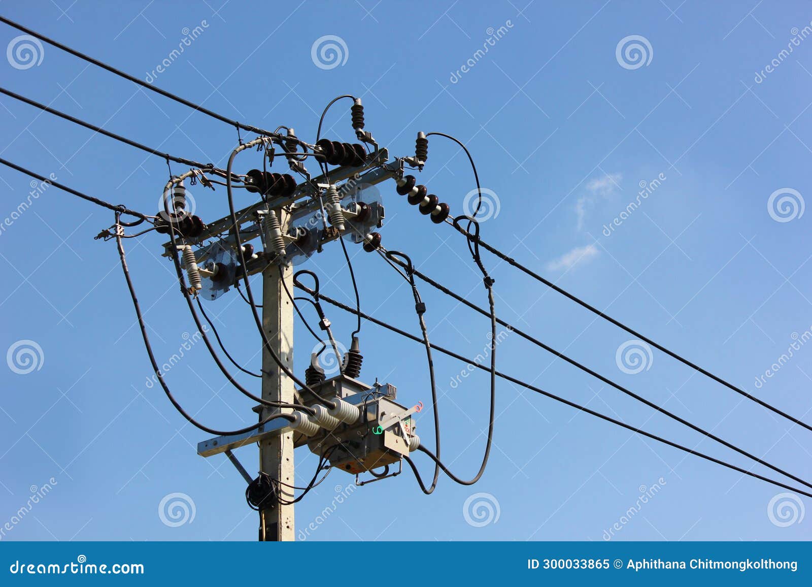 High Voltage Wires Connected High Voltage Transformer Mounted on Pole ...