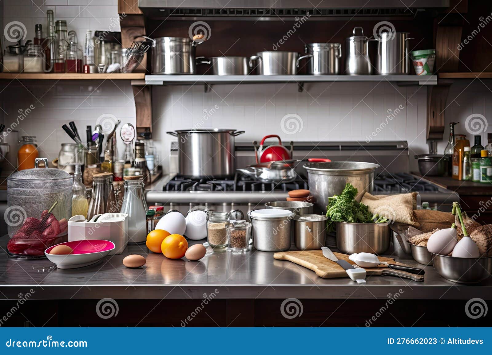 High-volume Kitchen with a Variety of Ingredients Lined Up for Easy ...