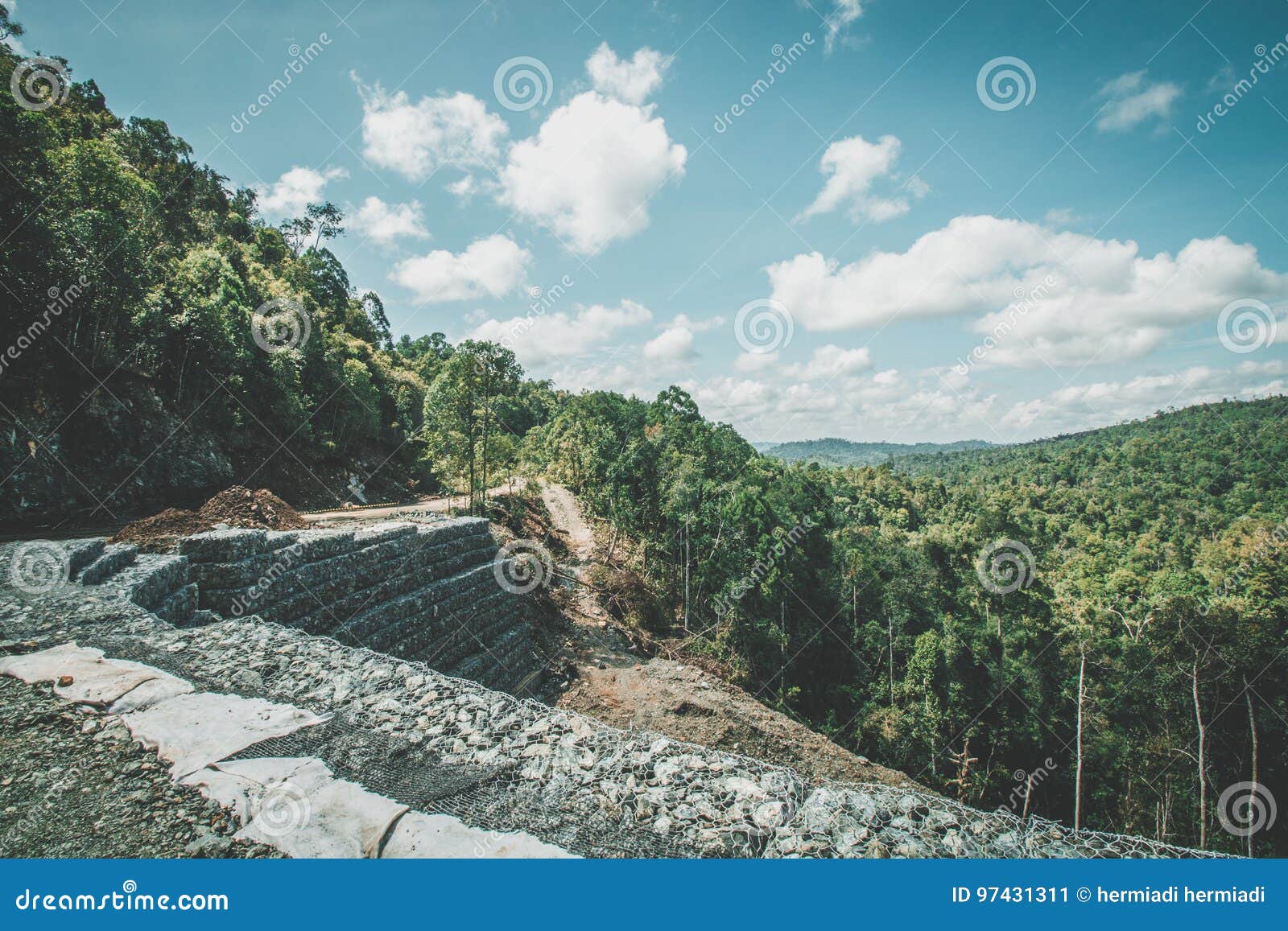 High Wall Road Berm Construction Structure in Beautiful Tropical ...