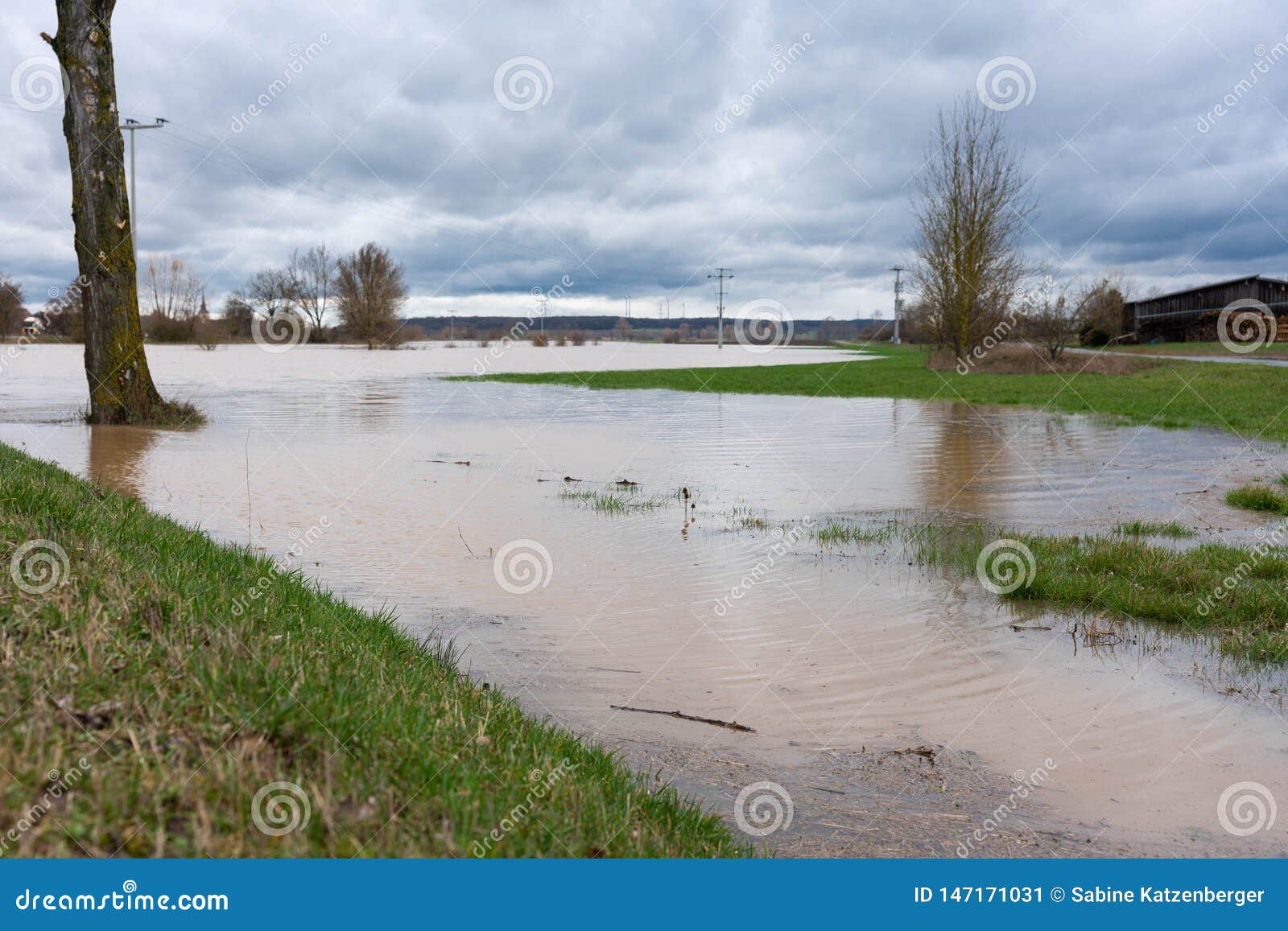 High Water of a Small River on the Fields in Spring Stock Image - Image ...