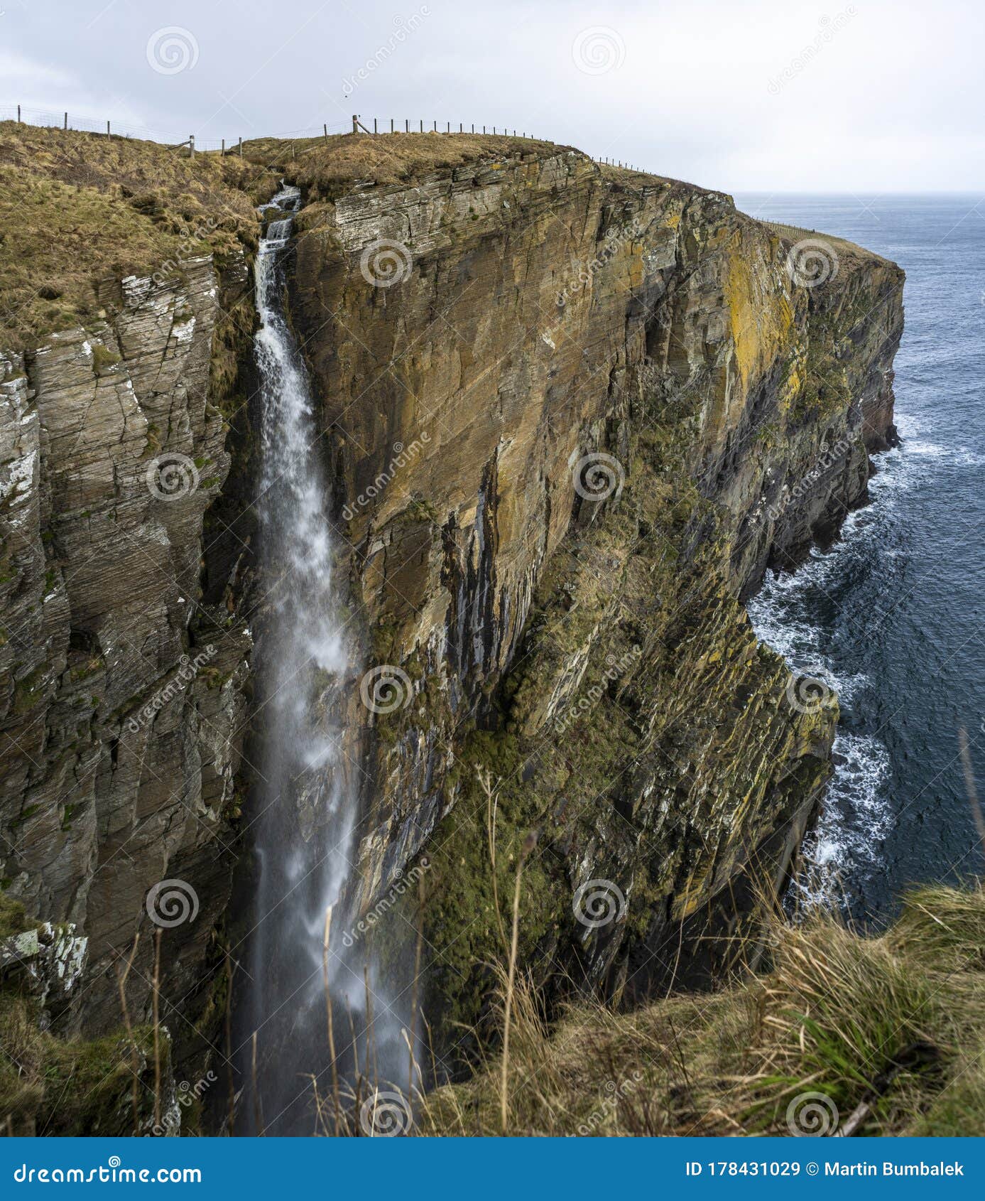 High Waterfall at the Edge of Cliffs Stock Image - Image of landscape ...