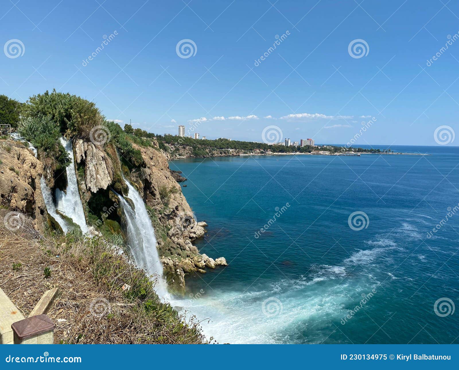 High Waterfall Falling Down into the Ocean Stock Image - Image of ...