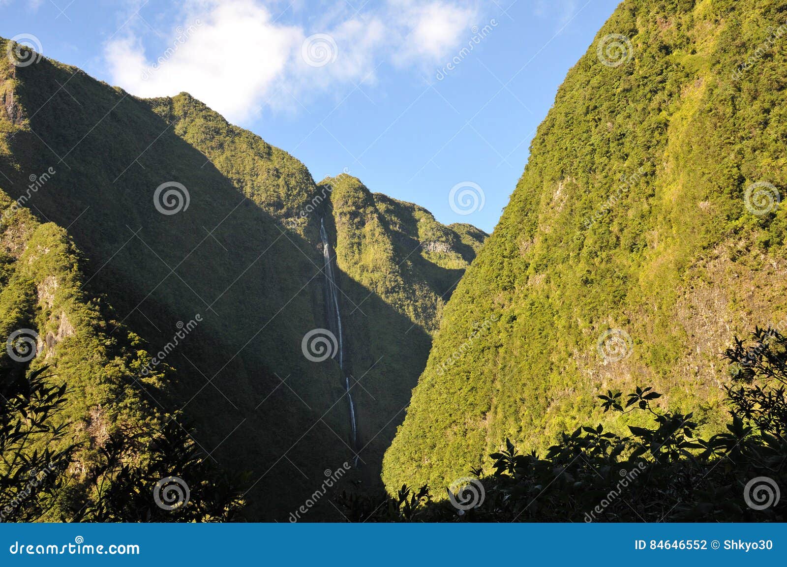 High Waterfall on the Mountains in the Reunion I Stock Photo - Image of ...