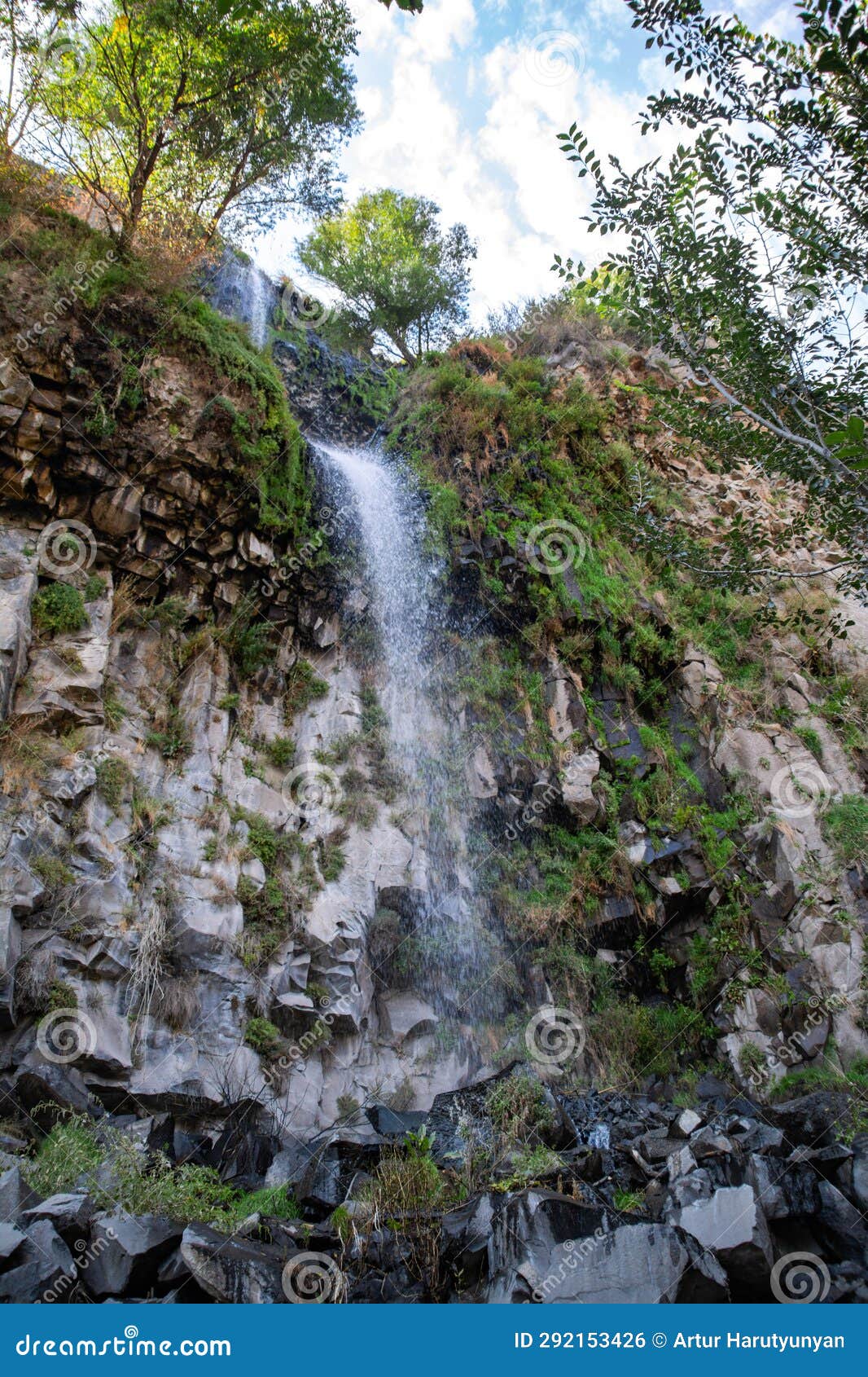 High Waterfall and Rocks. the Waterfall Comes from a High Rock Stock ...