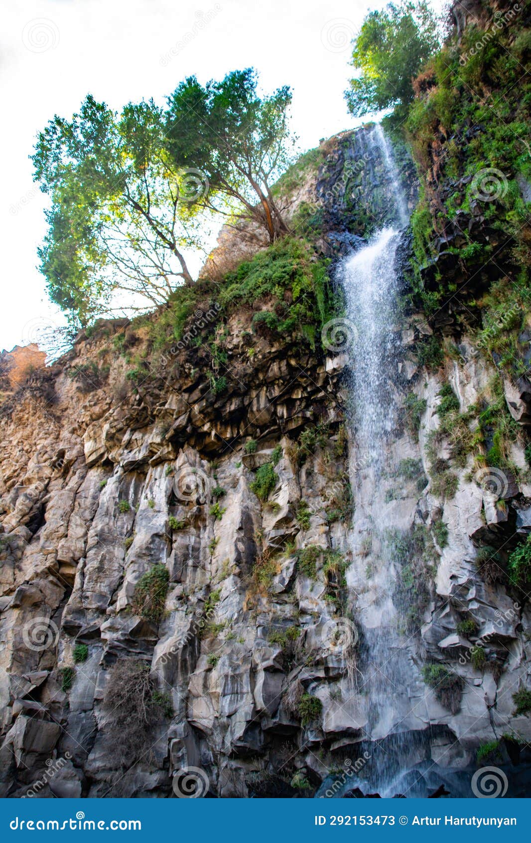 High Waterfall and Rocks. the Waterfall Comes from a High Rock Stock ...