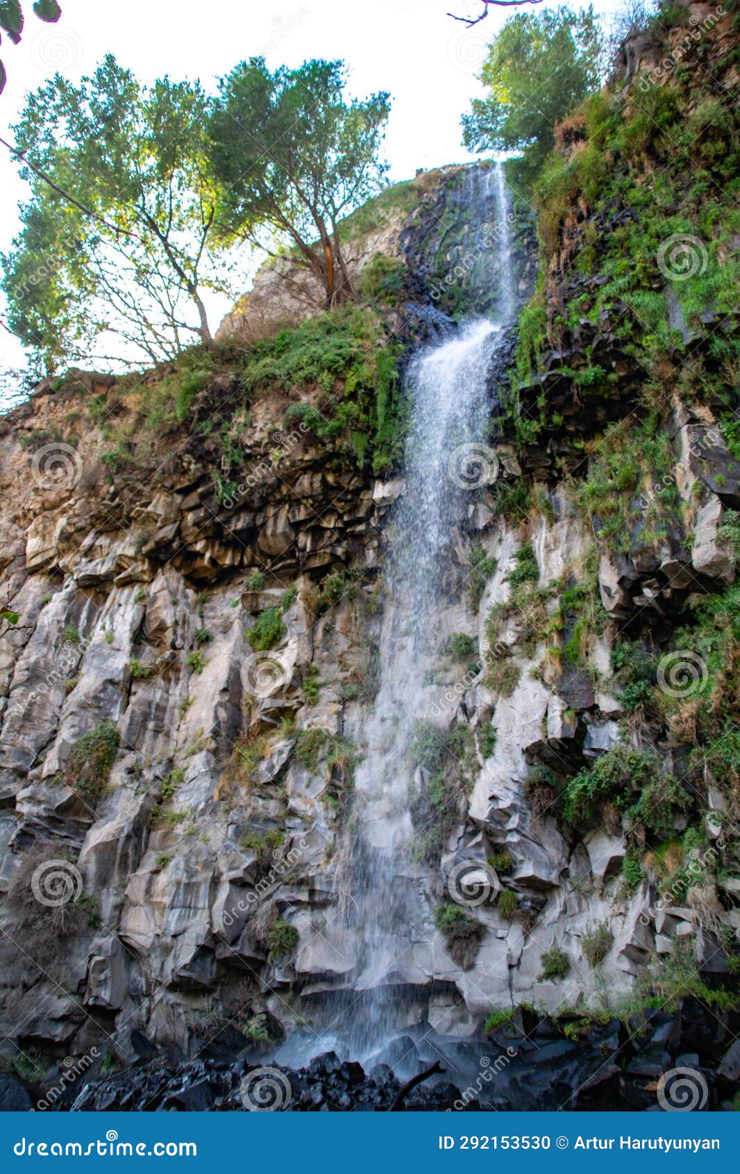 High Waterfall and Rocks. the Waterfall Comes from a High Rock Stock ...