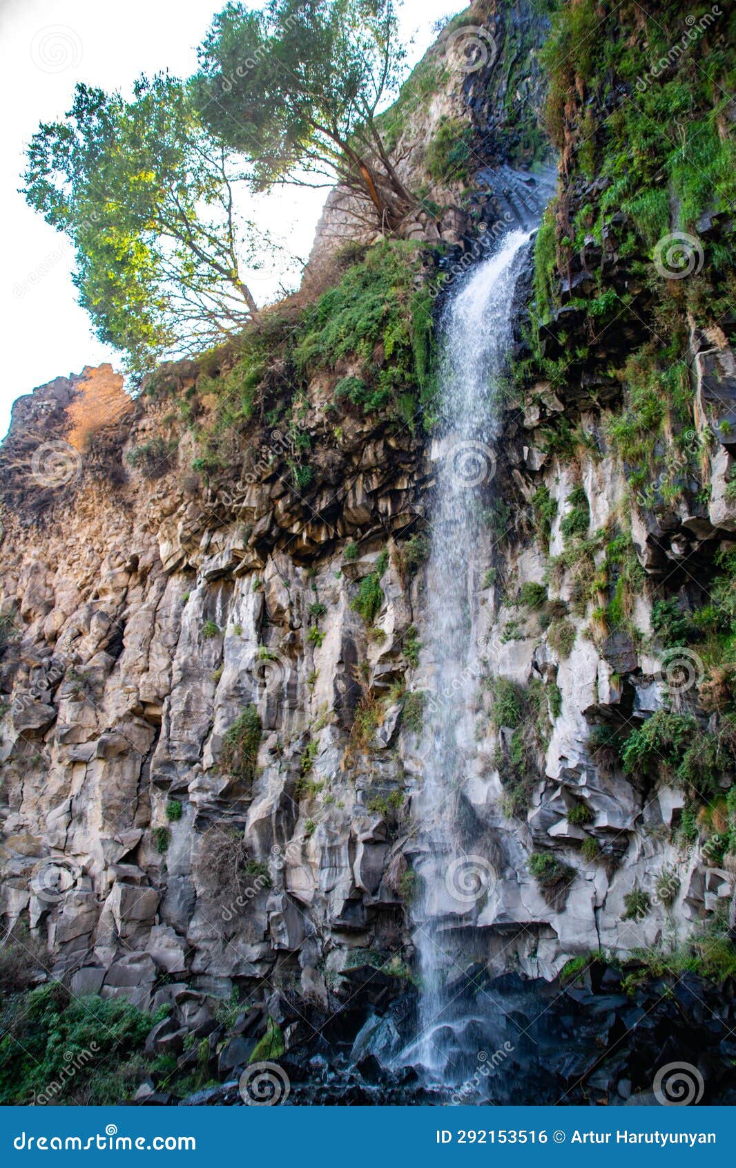 High Waterfall and Rocks. the Waterfall Comes from a High Rock Stock ...