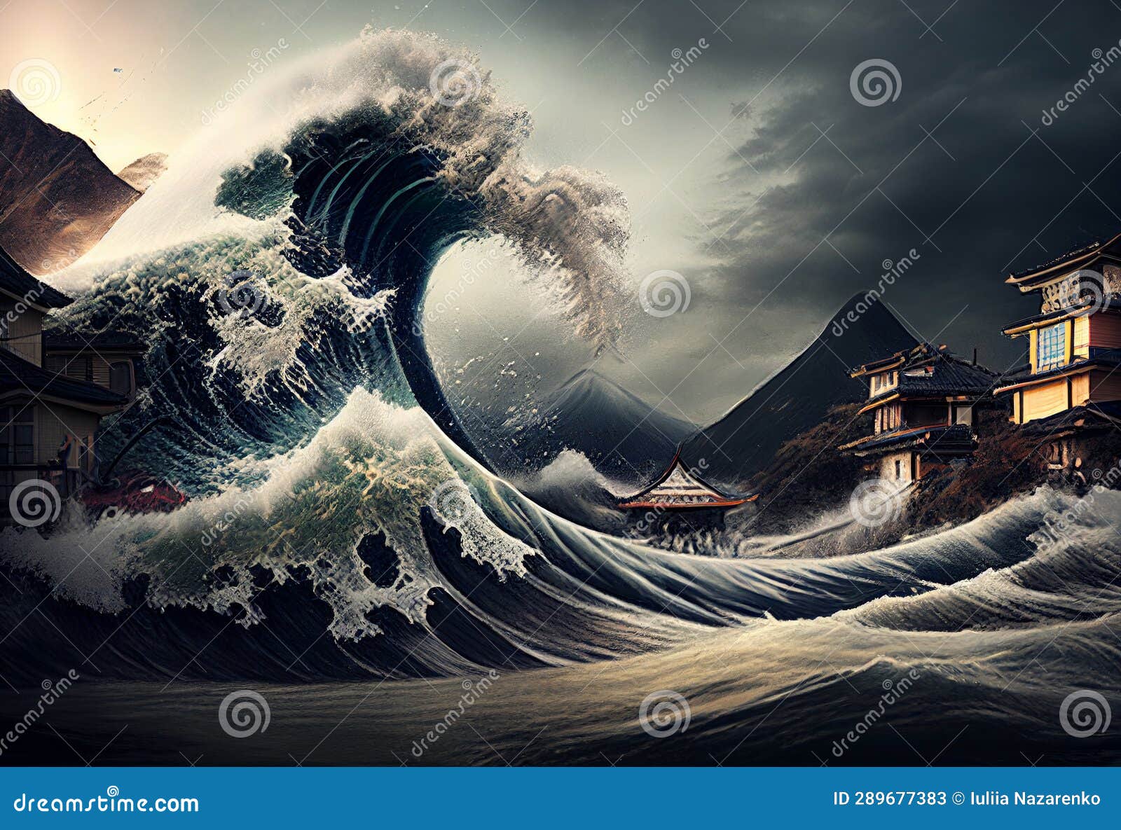 High Wave Covers the City. AI Generated Stock Image - Image of swept ...