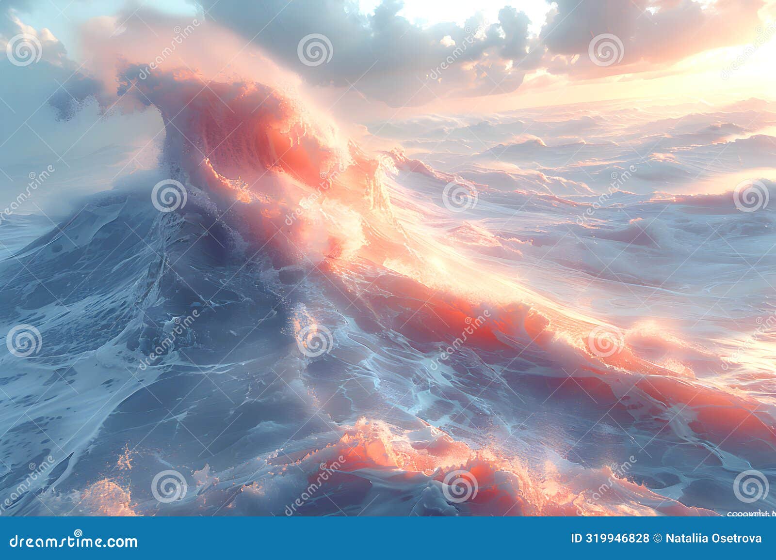 High Wave in Ocean on Sunset Sky Background Stock Photo - Image of ...
