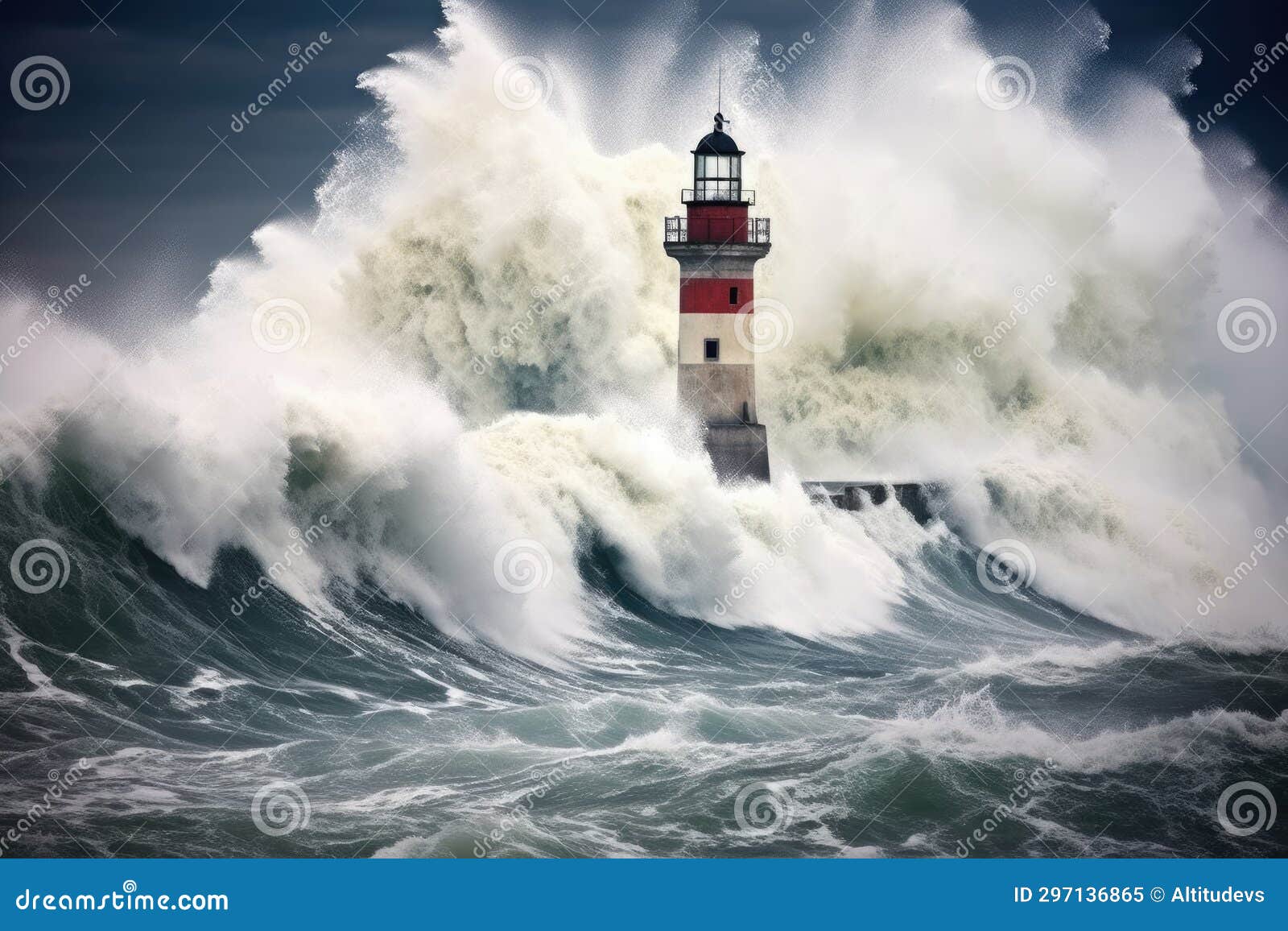 High Waves Hitting a Lighthouse during a Storm Stock Illustration ...