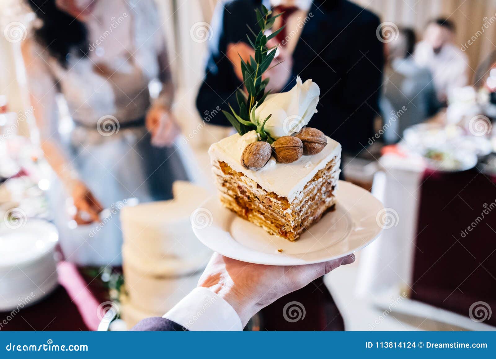 High white cake with nuts stock photo. Image of celebration - 113814124
