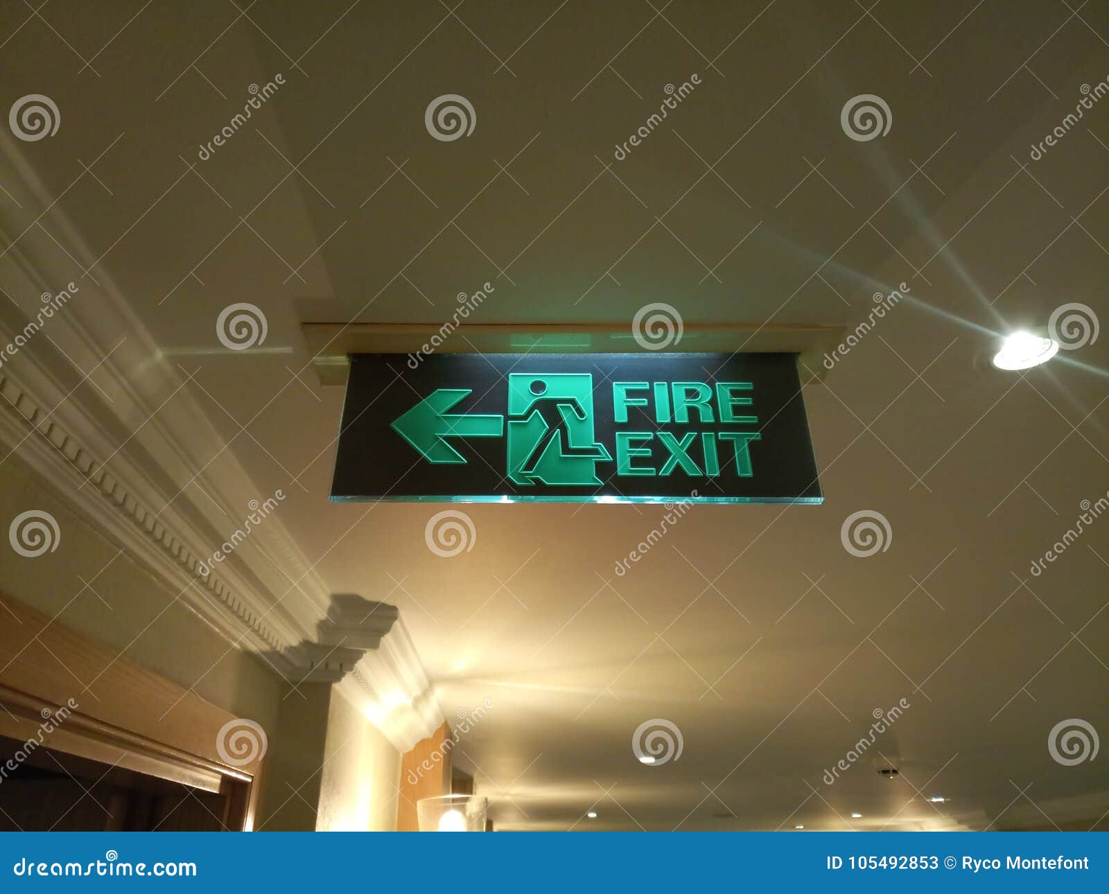 Large Green Fire Exit Sign with a Symbol Stock Image - Image of white ...