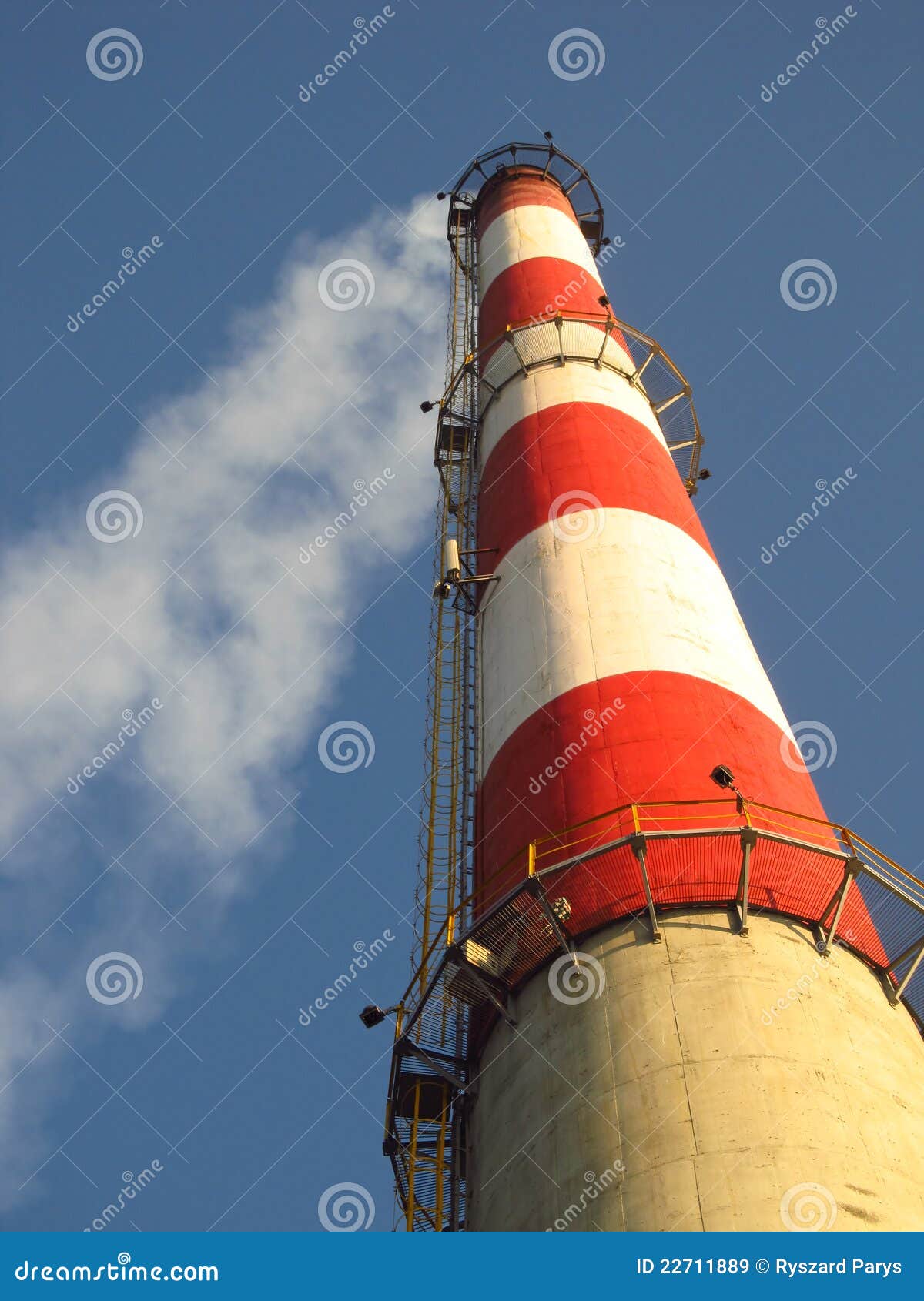 High white-red chimney stock image. Image of boiler, ecology - 22711889