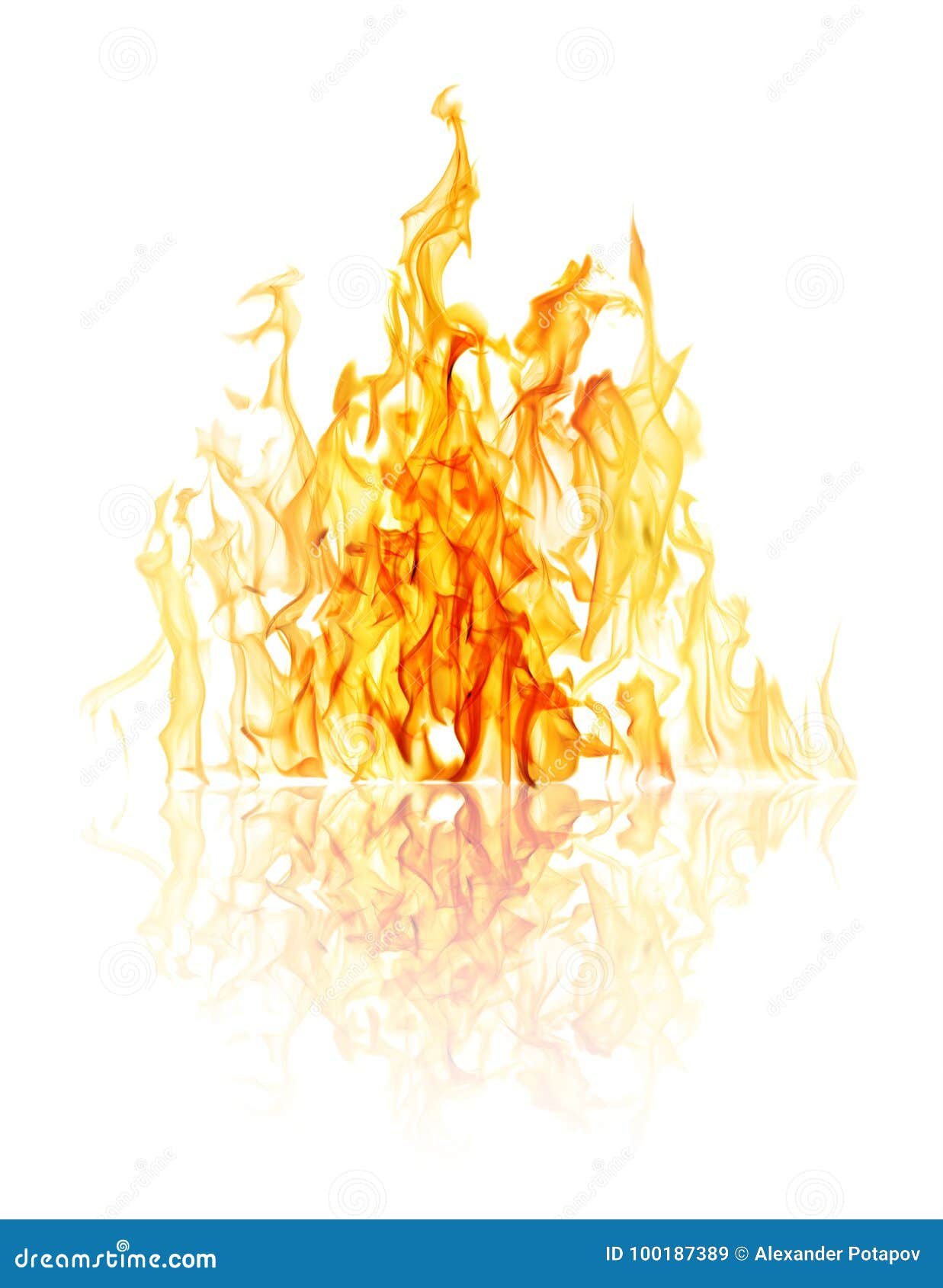 High Yellow Flame with Dark Center with Reflection Stock Image - Image ...