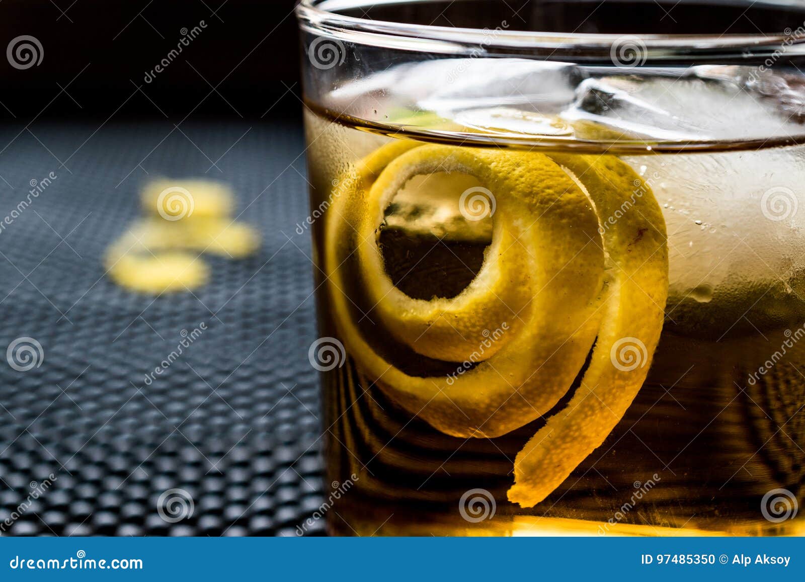 Highball Cocktail with Lemon Peel and Ice. Stock Photo - Image of ...