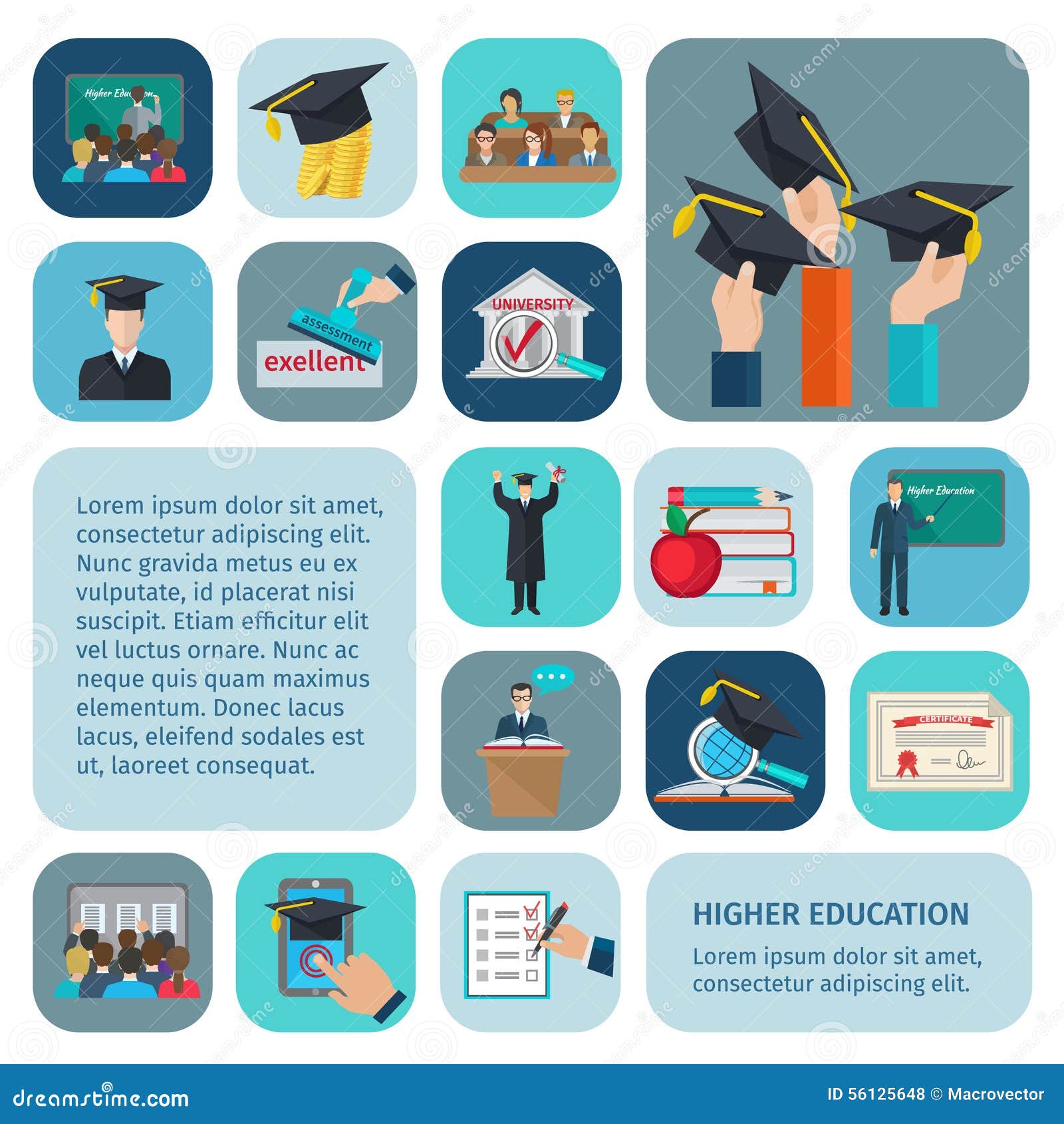 Higher Education Icons Flat Stock Vector - Illustration of seminar ...