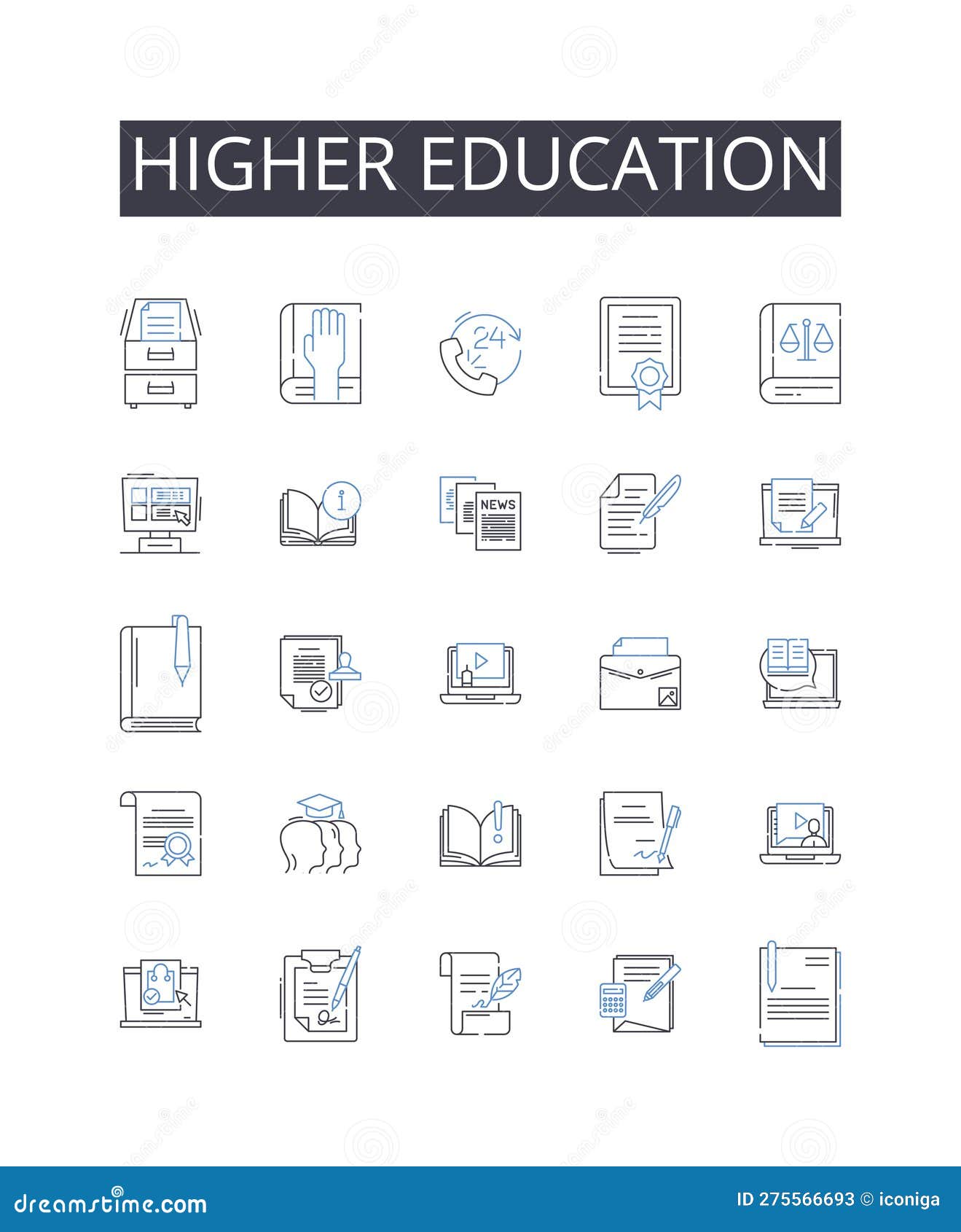 Higher Education Line Icons Collection. Advanced Learning, Further ...