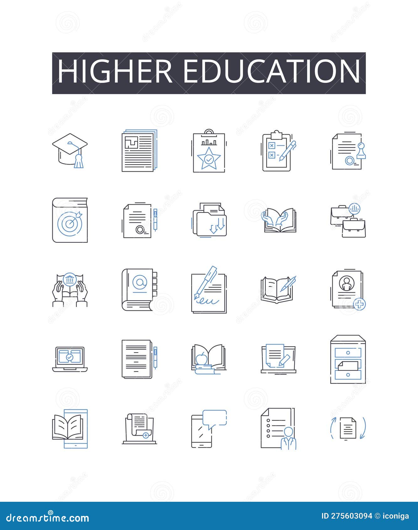 Higher Education Line Icons Collection. Advanced Learning, Further ...